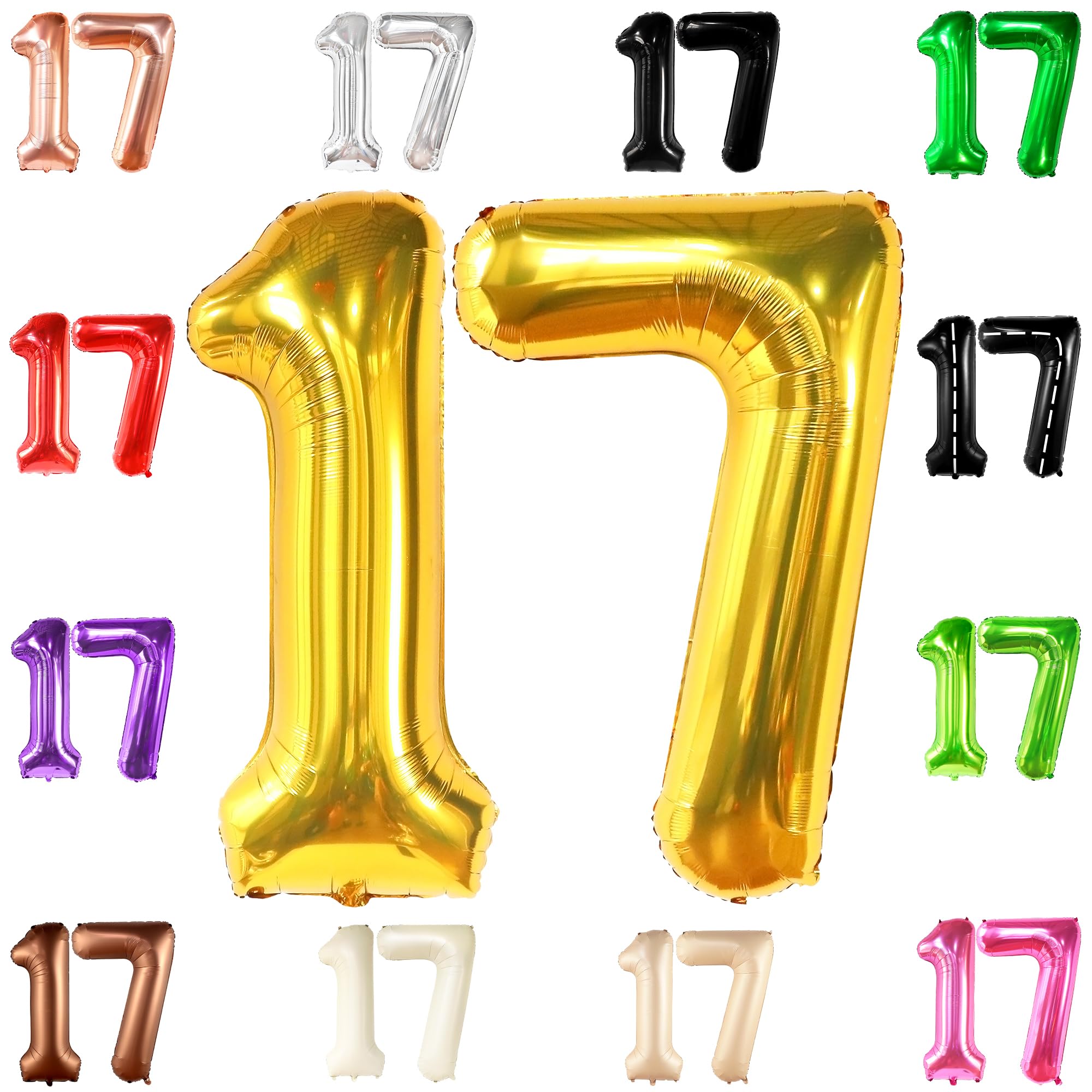 Amazon.com: KatchOn, Giant Gold 17 Balloon Numbers - 40 Inch | Happy ...
