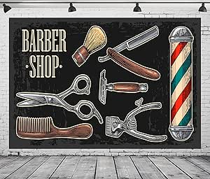 Amazon.com : CORFOTO Vintage Barbershop Tools Backdrop Fabric 7x5ft ...