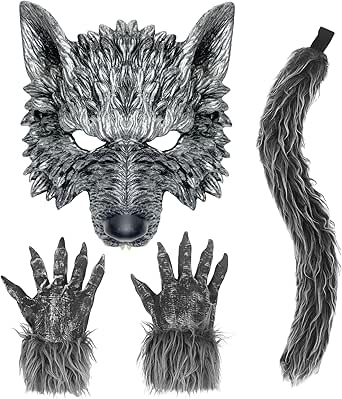 Amazon.com: HyperFun Werewolf Costume Halloween Wolf Mask Gloves and ...