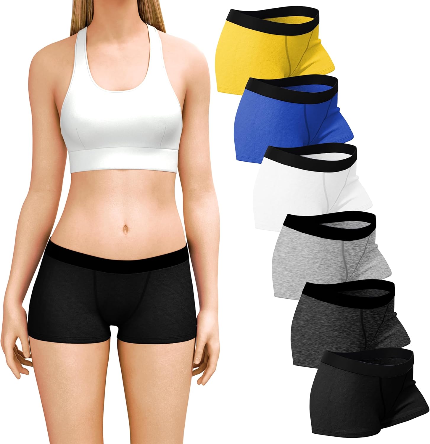 Sexy Basics Women's 6 Pack & 12 Pack Active Boy Short - Boxer Brief Cotton-Stretch Panties at ...