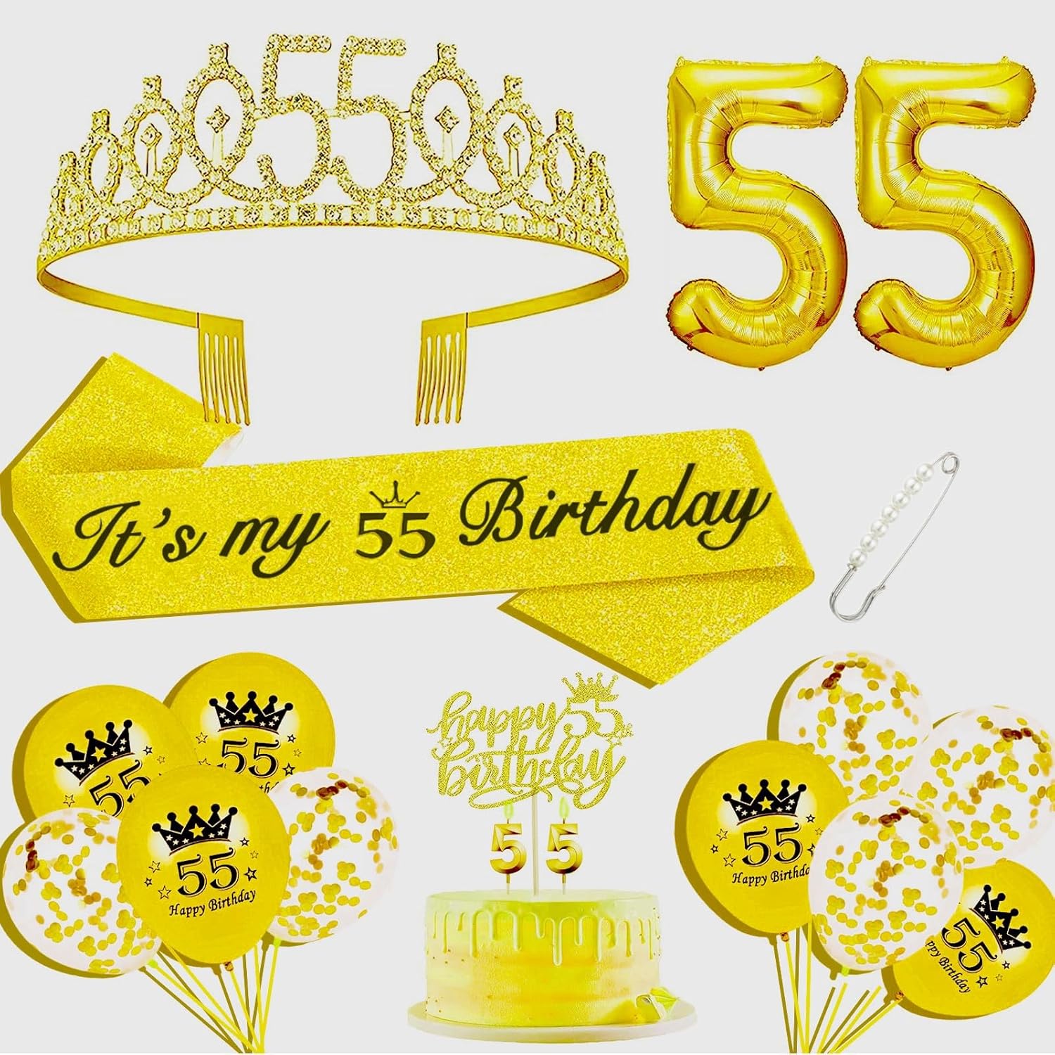 Amazon.com: 55th Birthday Decorations for Her Girls Set, Include 55th ...