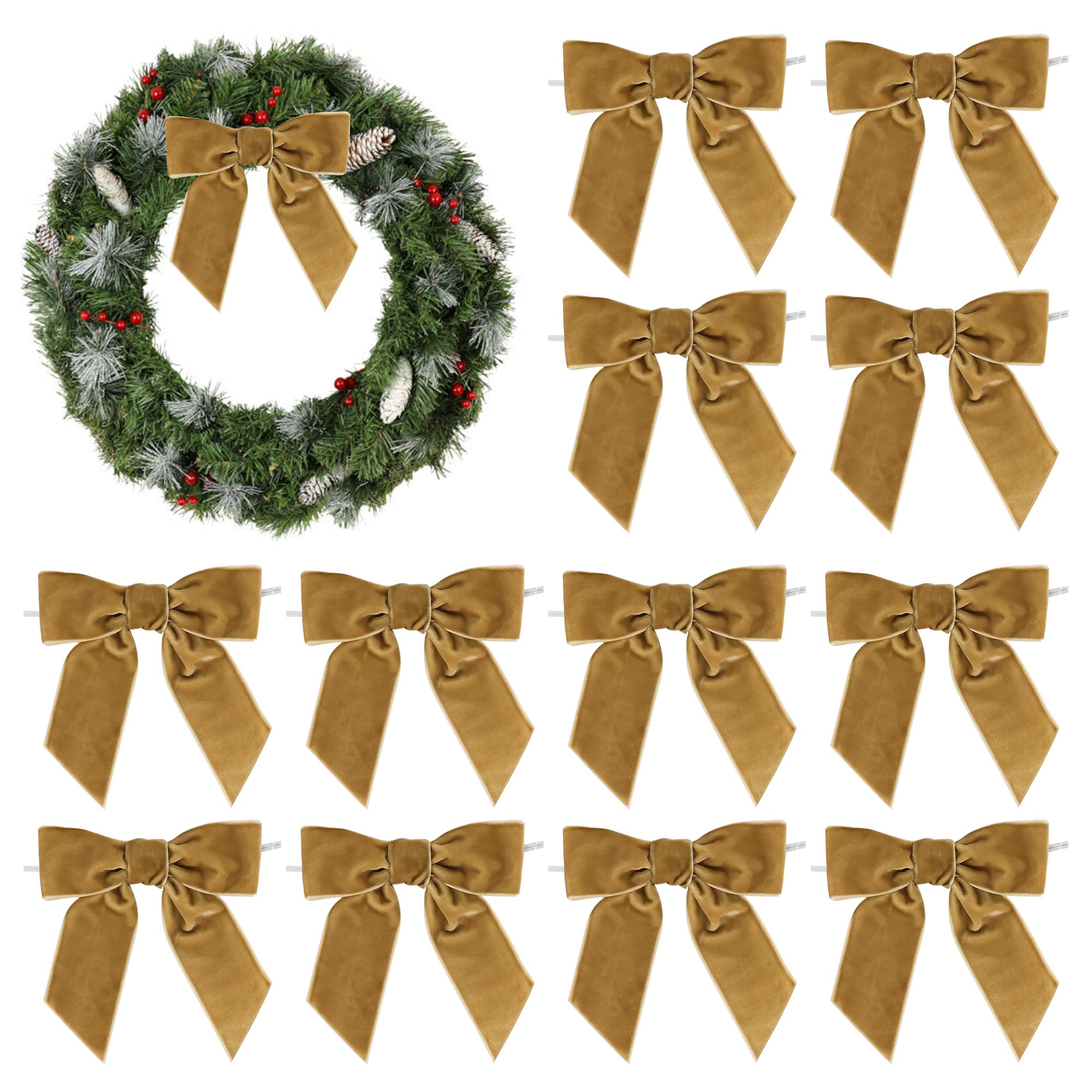 Amazon.com: AIMUDI Gold Velvet Bows 4.5" Gold Christmas Bows for Tree ...