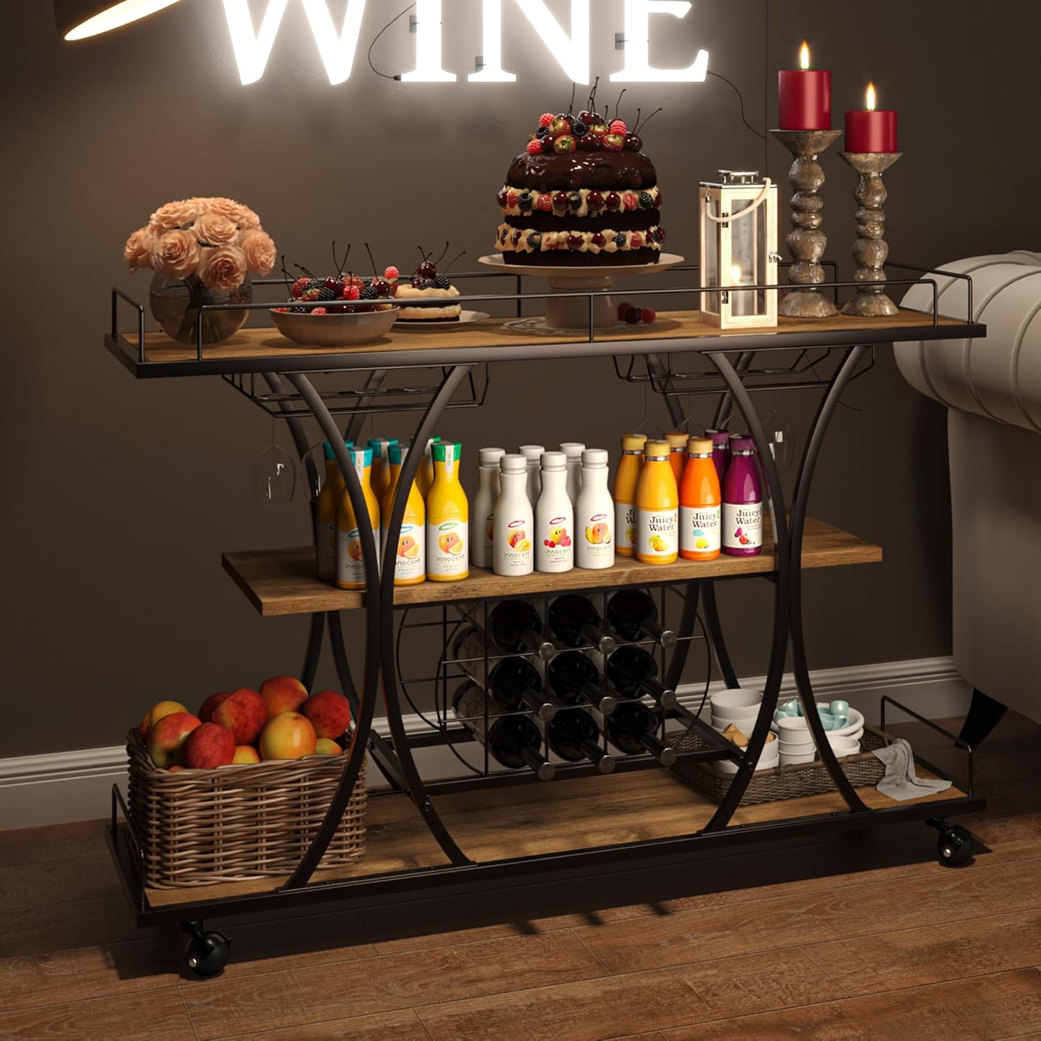Amazon.com - mikibama Industrial Bar Cart Farmhouse Mobile Metal Wooden ...