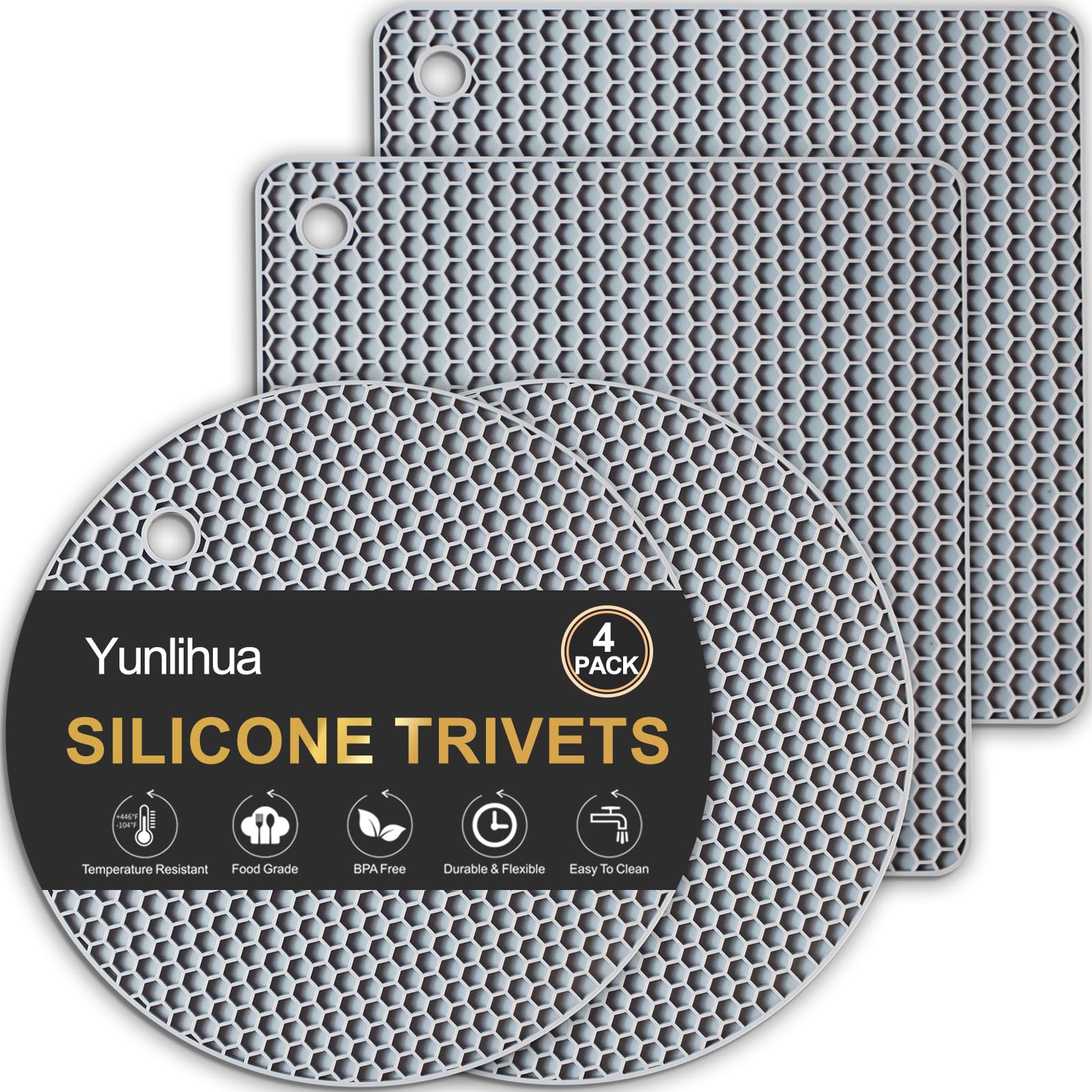 Amazon.com: Yunlihua Silicone Trivet Mats, 4 Pack Hot Pads Pot Holders ...