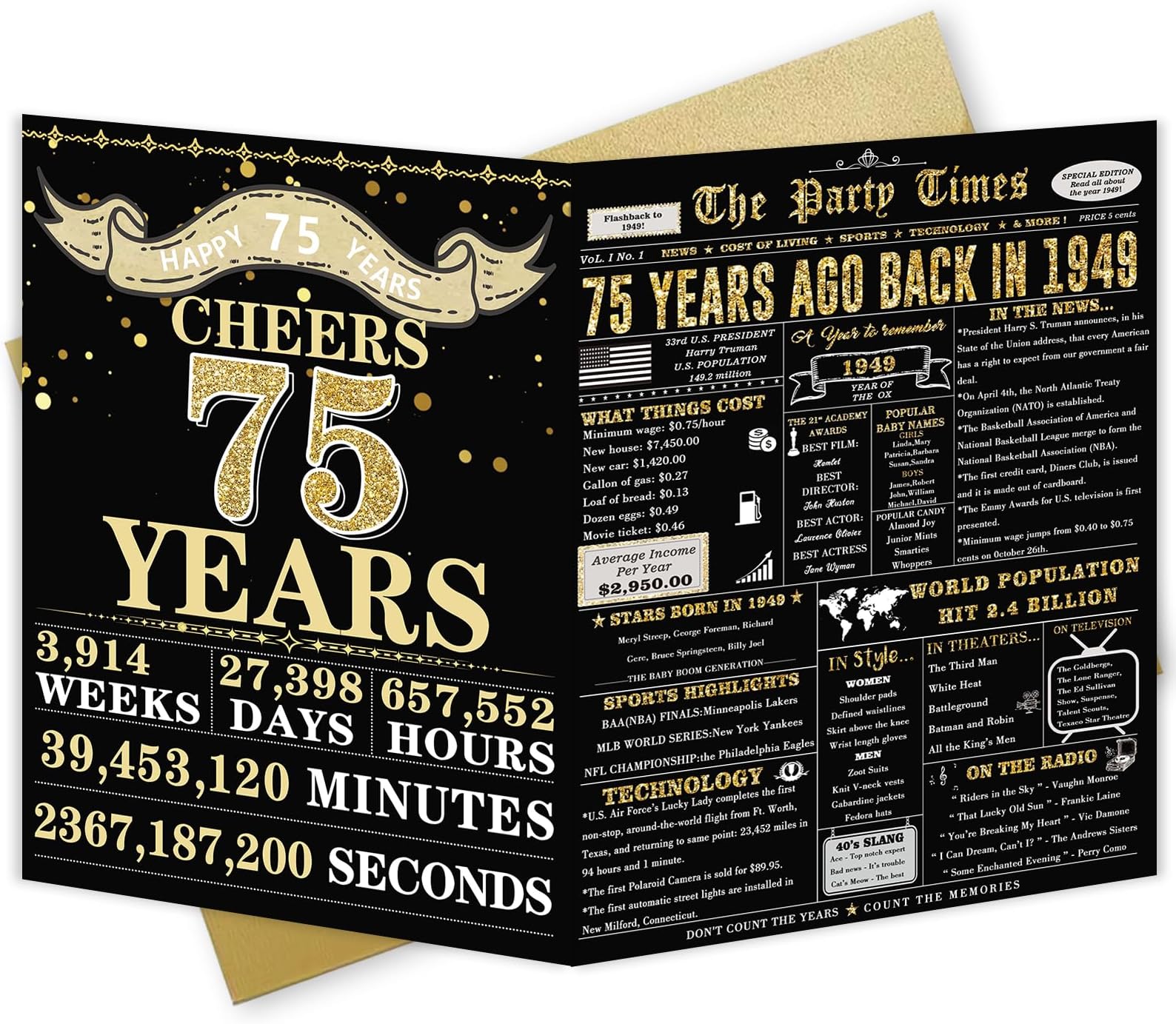 Amazon.com : Zyulin 75th Birthday Card, Jumbo 75th Birthday Gifts for ...