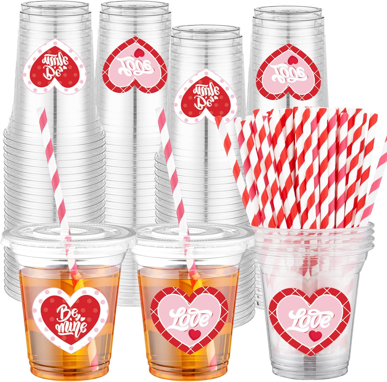 Amazon.com: Tanlade 100 Set 12 oz Valentine's Day Clear Plastic Cups ...