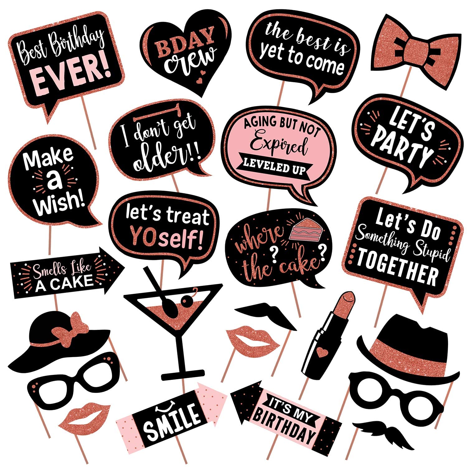 Zyozi Party Decoration 24 Pcs Rose Gold Theme Photobooth Props ...