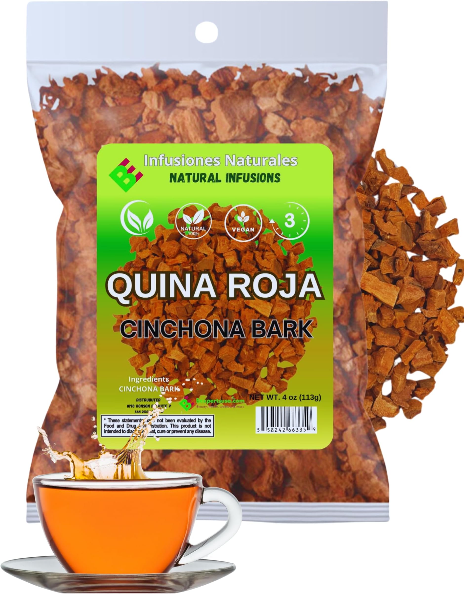 Amazon.com : Quina Roja 4 oz (113g) Herbal Tea (Red Cinchona Bark, Red ...