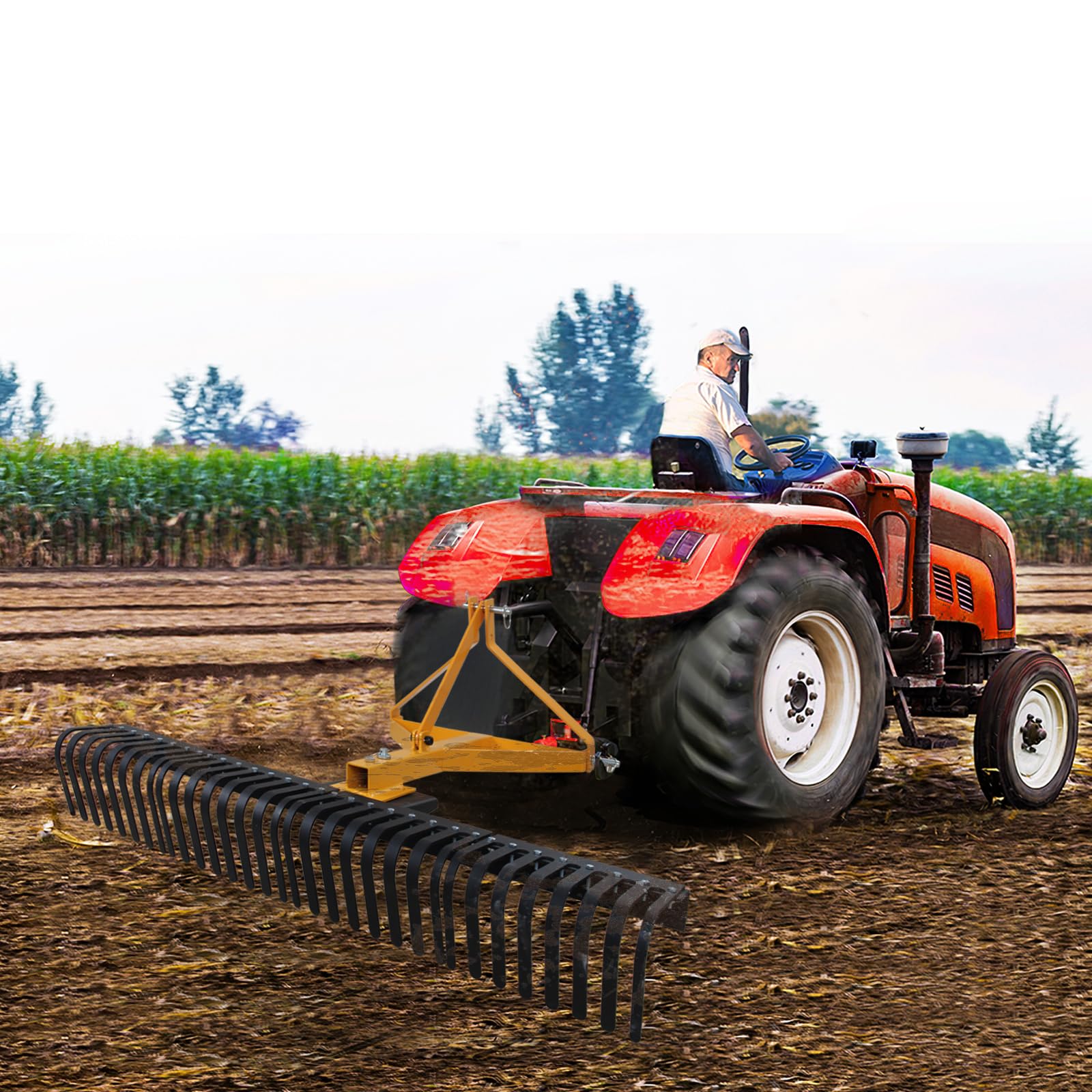 3 Point 5 FT Landscape Rock Rake for Compact Tractors, 360 Degree ...