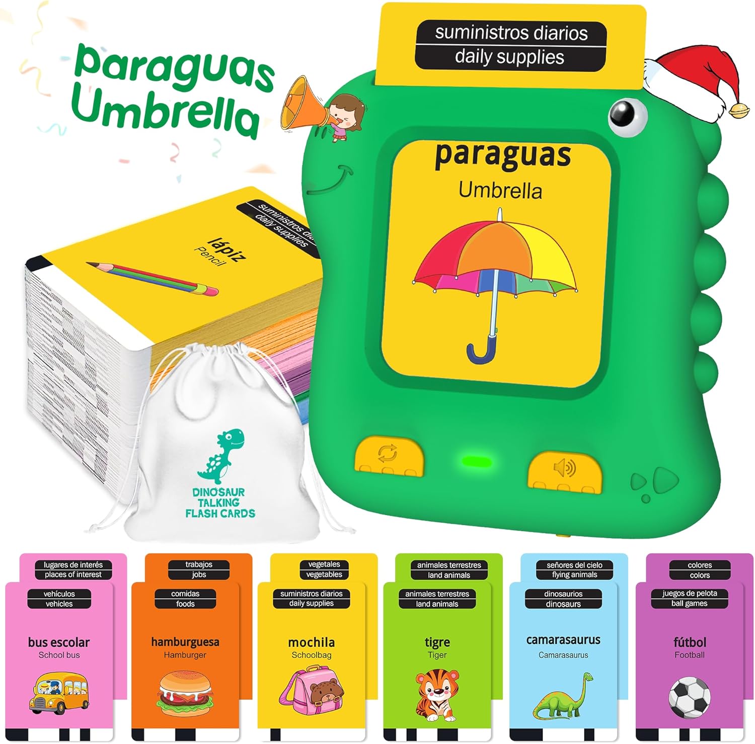 Richgv Tarjetas bilingües parlantes, 280 palabras en español e inglés ...