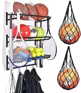 Amazon.com: UHAPPYEE 3 Shelves Sports Equipment Storage Rack, Sport ...
