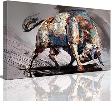 Amazon.com: Large Framed Bull Canvas Wall Art Man Room Cave Wall Decor ...