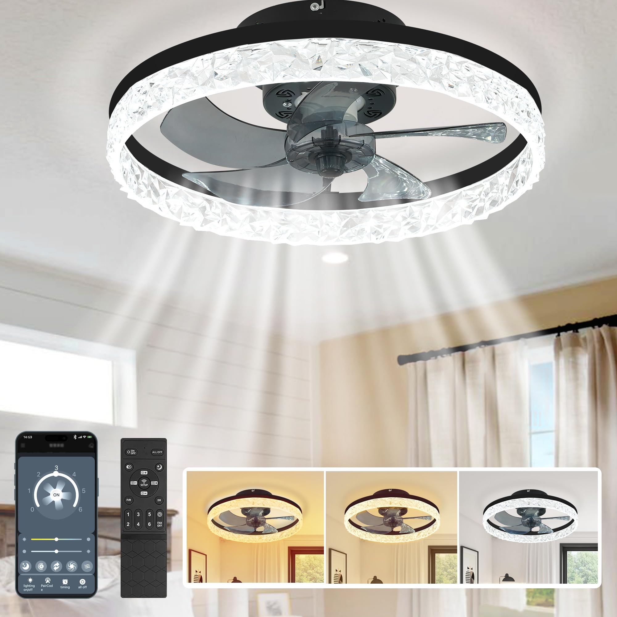 Isloys 20" Ceiling Fans with Lights and Remote, Dimmable Low Profile ...