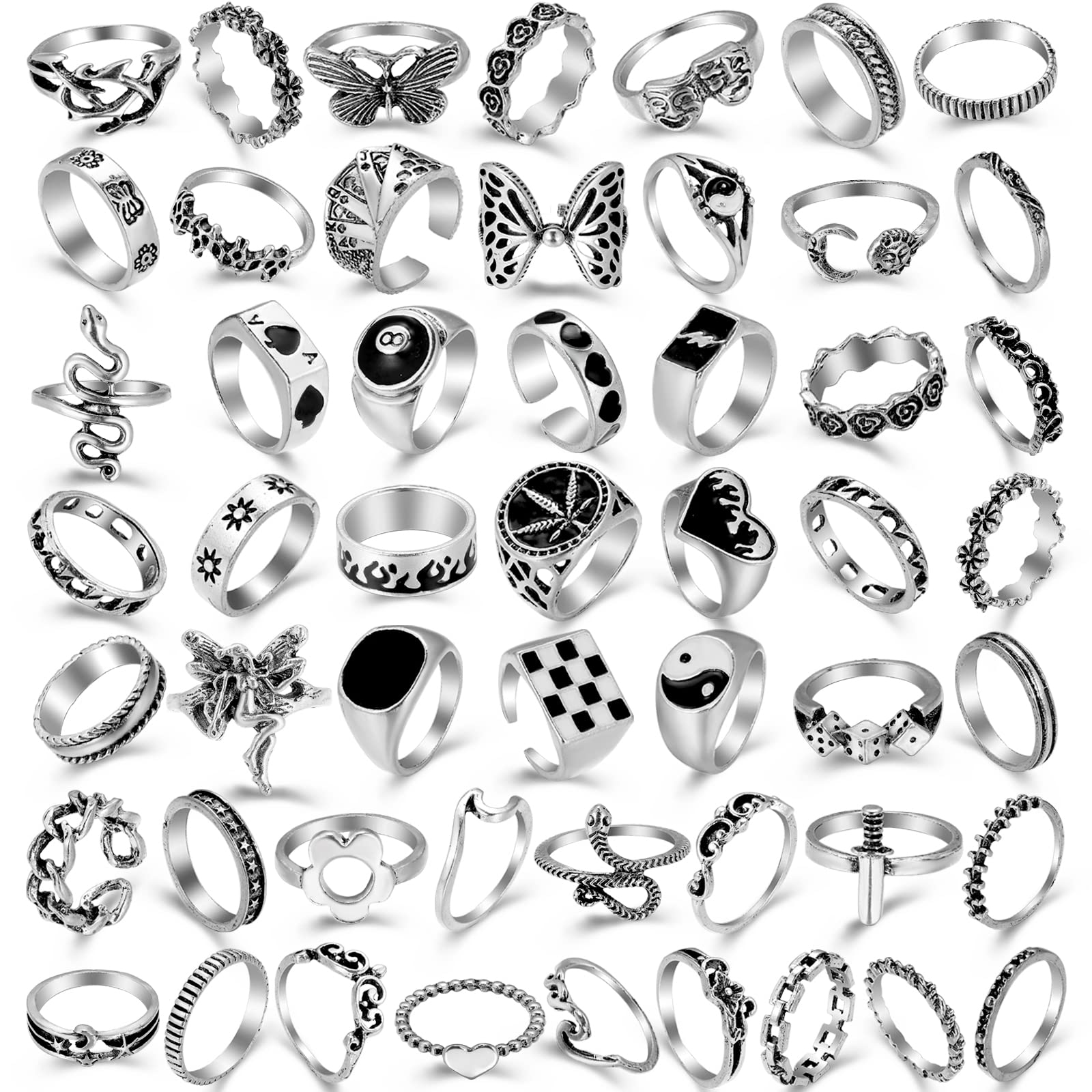 Buy Silver Vintage Goth Punk Rings Set for Men Girls Women, Cool Gothic ...