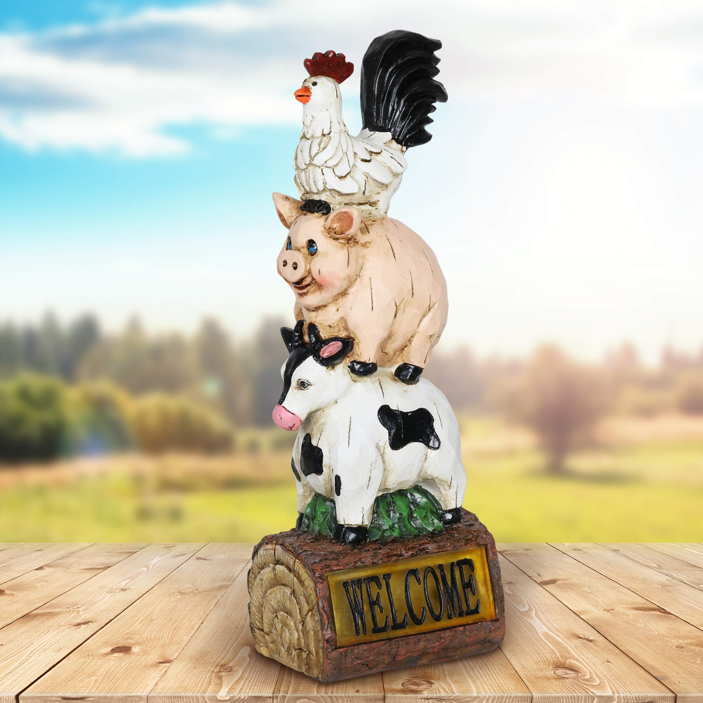 Exhart Solar Stacked Chicken, Pig & Cow Welcome Sign Garden Statue ...