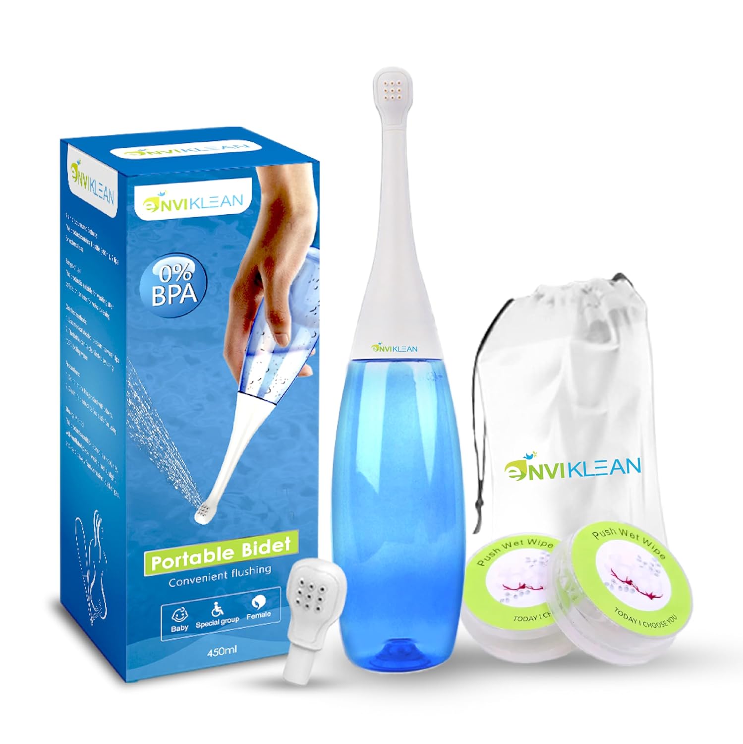 Enviklean Portable Travel Bidet with Bag 2 Nozzles for Toilet Handheld ...