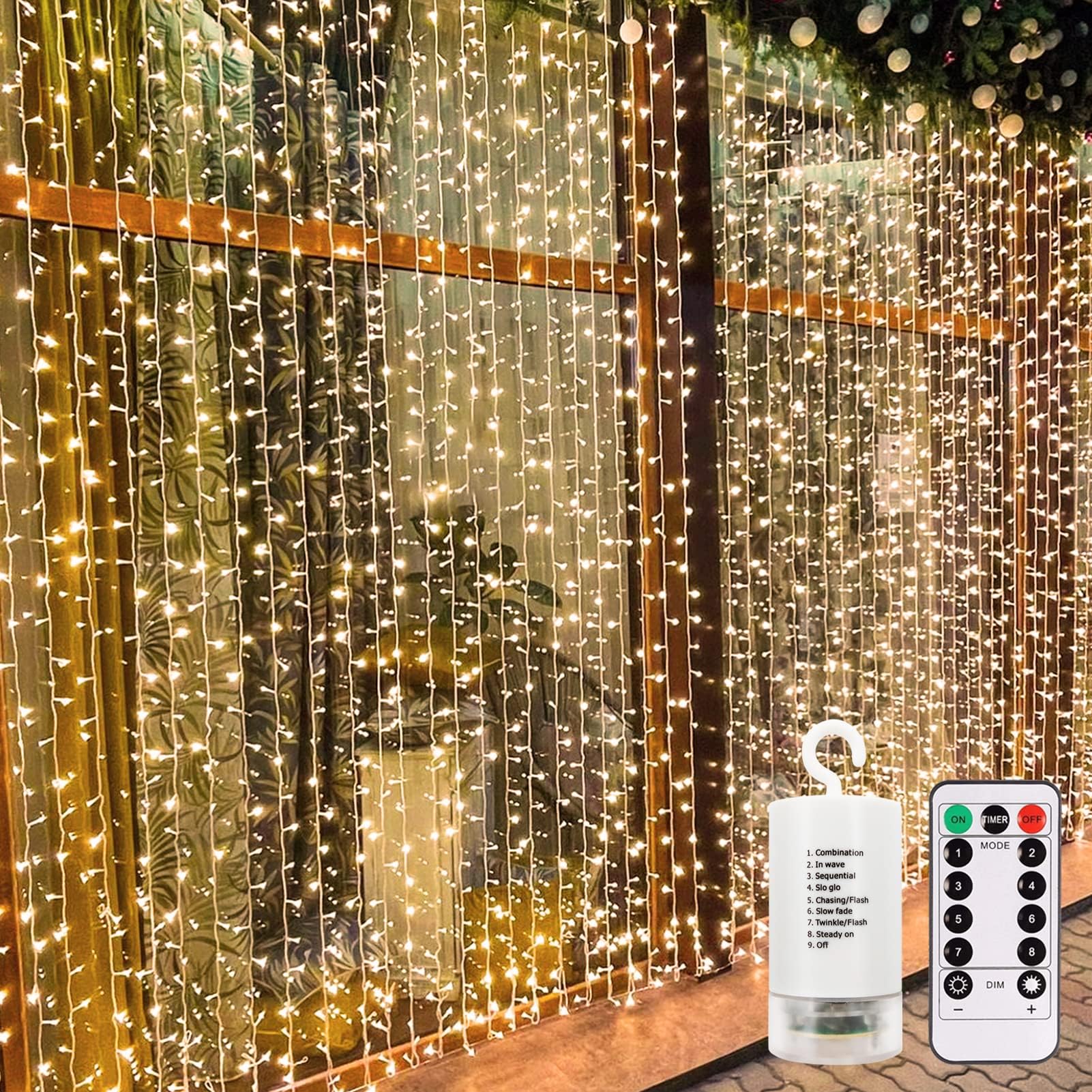 echosari 300 LED Curtain Lights Battery Operated, 9.8ft×9.8ft Hanging ...