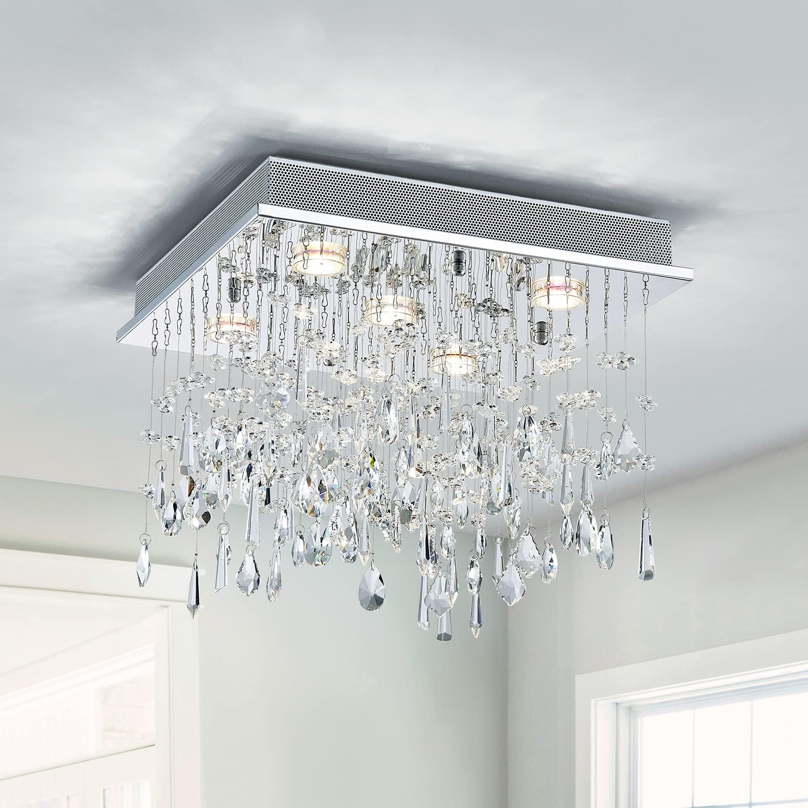 Luxury Crystal Ceiling Light Fixture, Modern Spiral Raindrop Crystal ...