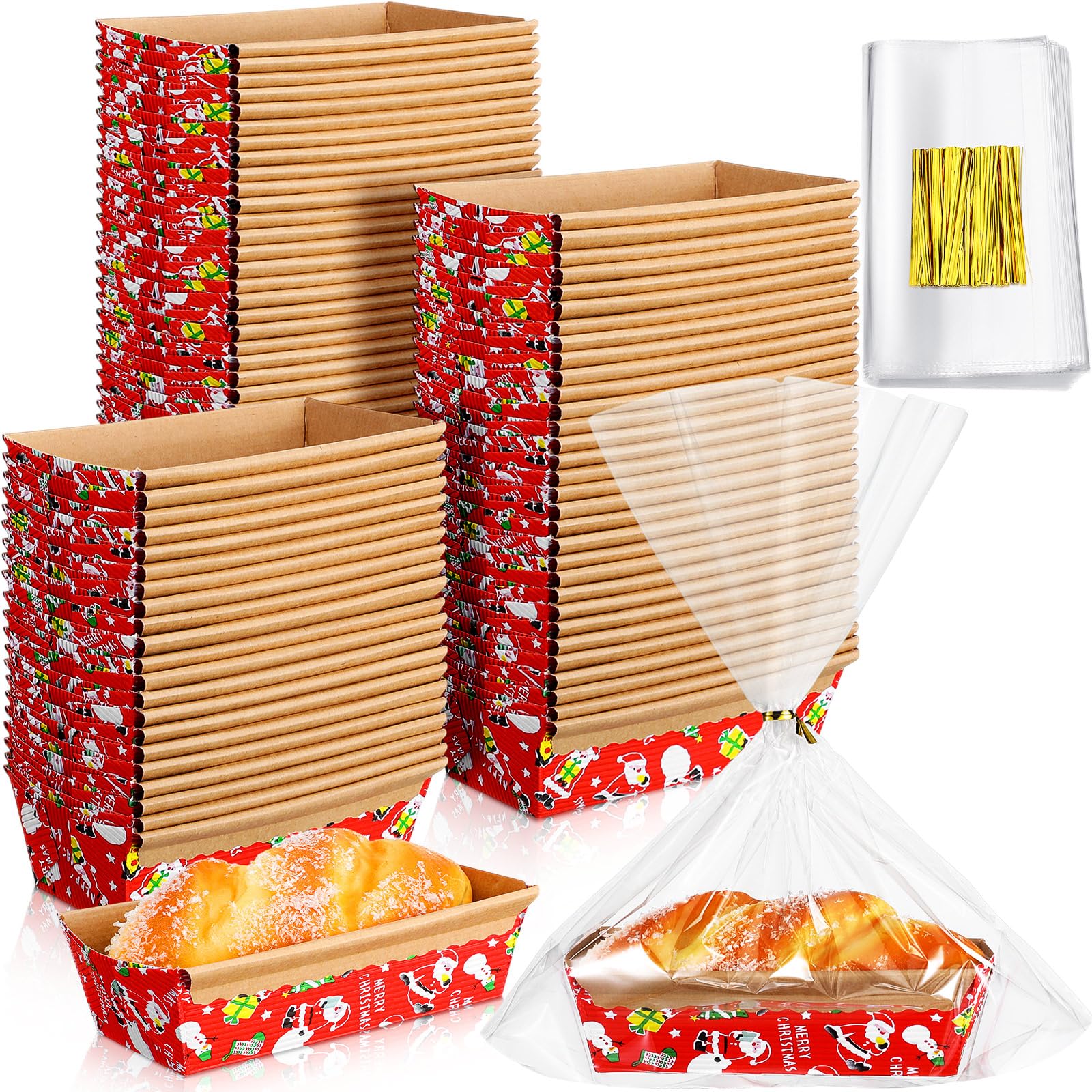 Amazon.com: Jingmore 100 Sets Christmas Loaf Pans Disposable Paper ...