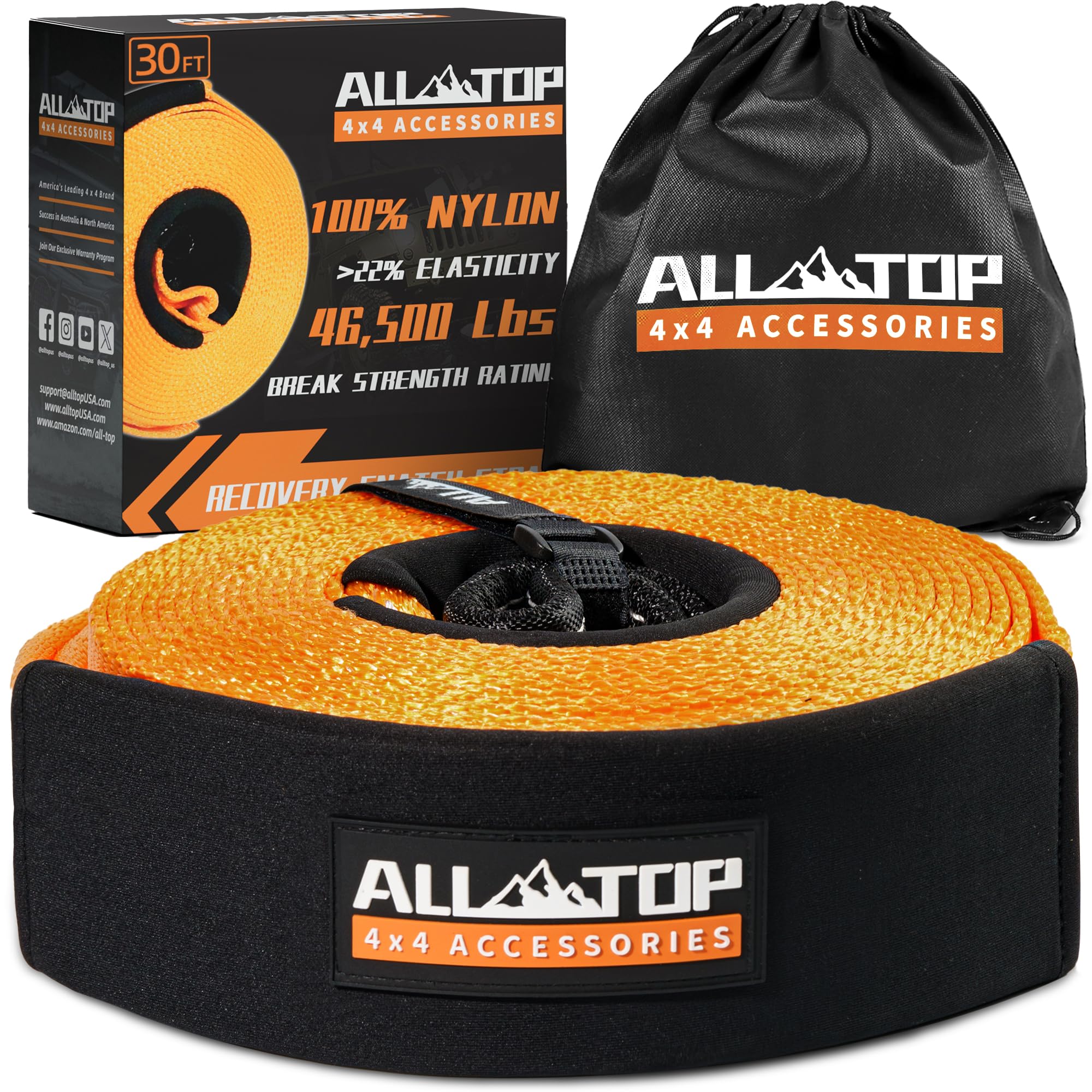 Snapklik.com : ALL-TOP Recovery Snatch Strap, 4in X 30ft - 46500Lbs ...