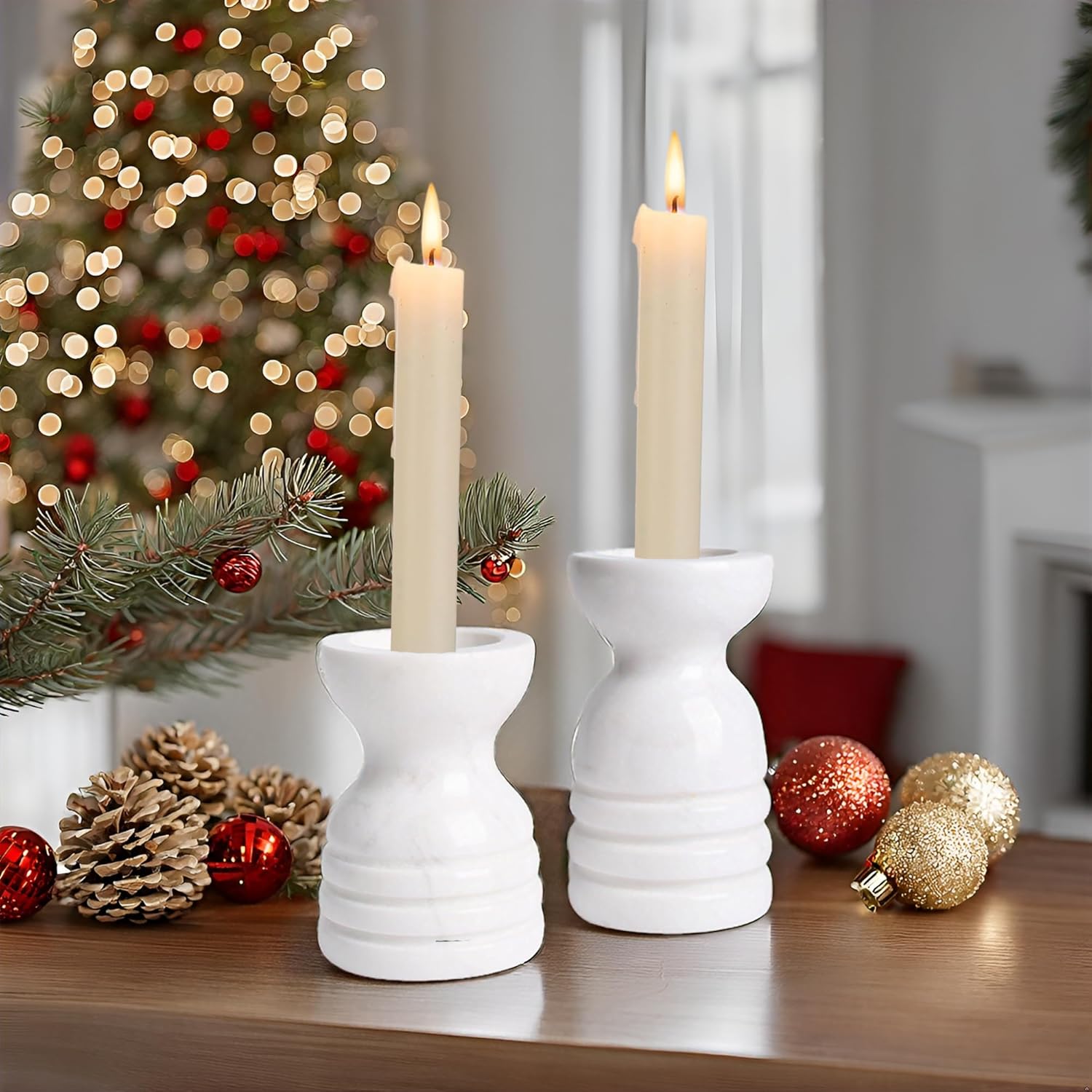 Amazon.com: WORHE Candle Holders Italy True Natural Marble Set of 2 ...