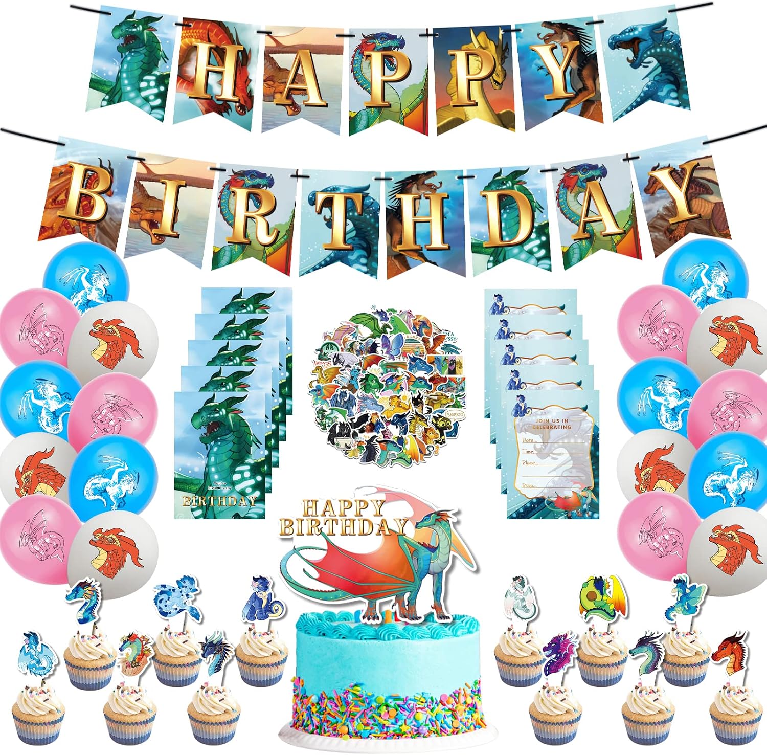 Amazon.com: 92PCS Cool Fire Dragon Birthday Party Supplies Dragon Party ...