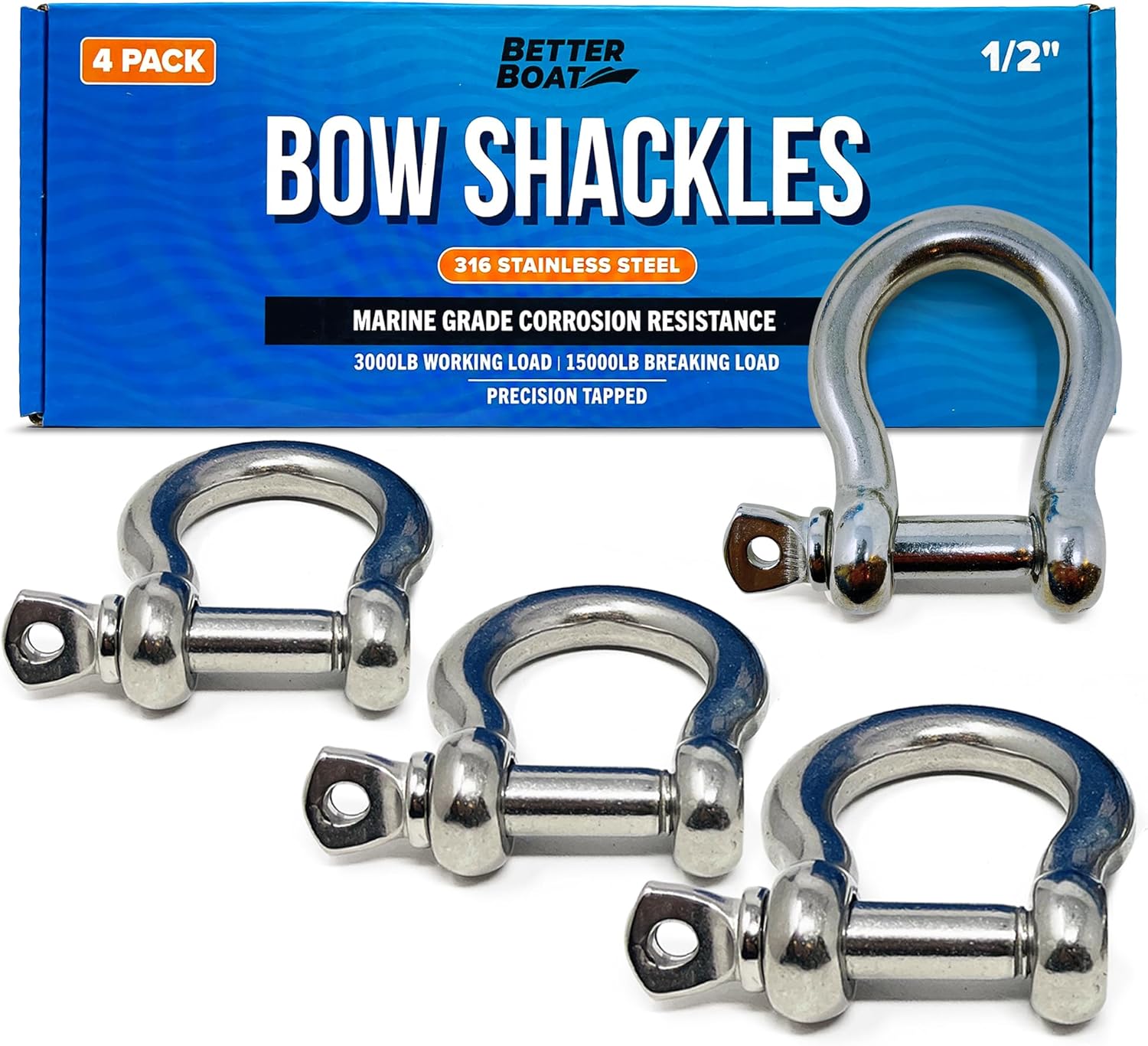 Amazon.com : Premium Stainless Steel D-Ring Shackles, Marine Grade, 4 ...