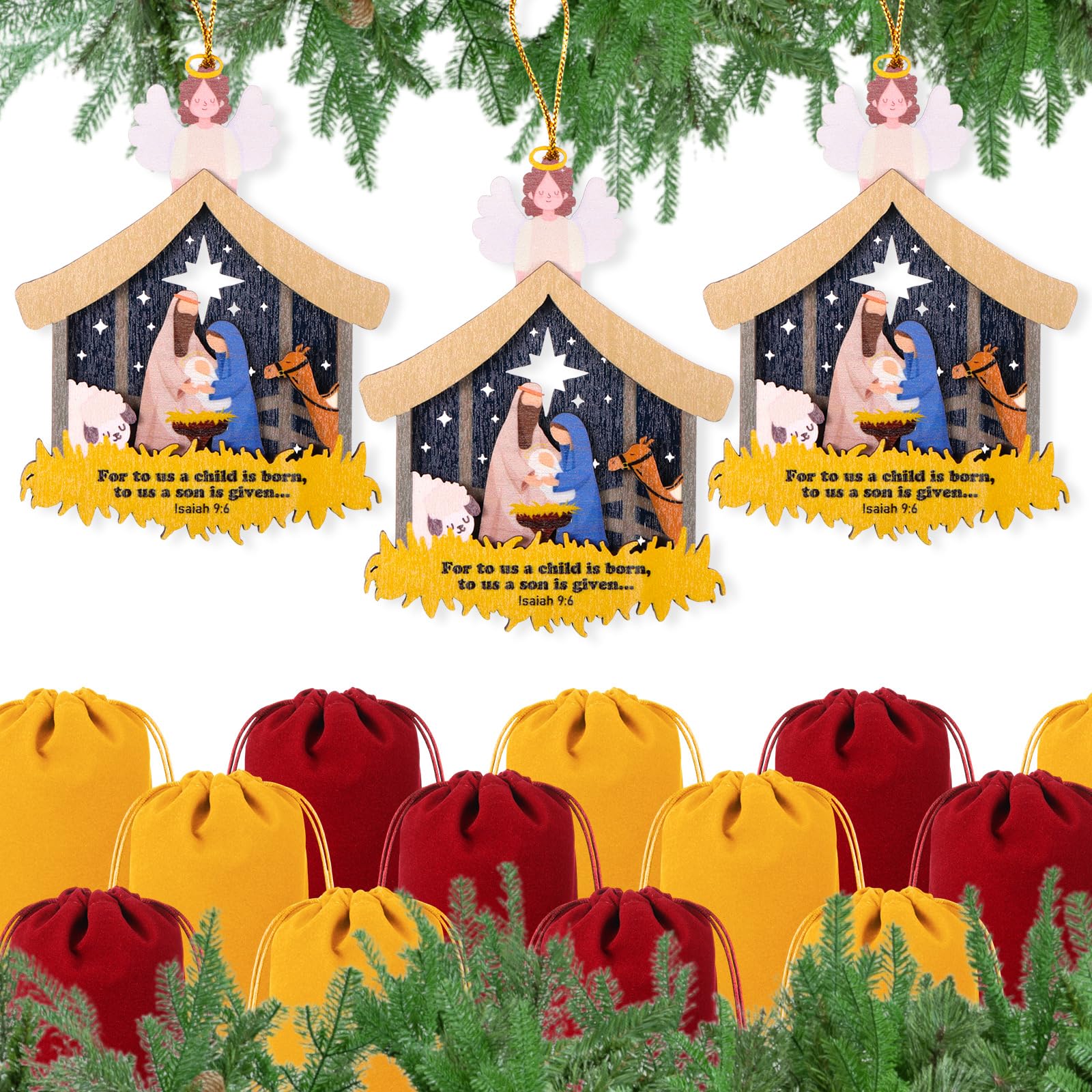 Amazon.com: Cinnvoice 12 Sets Christmas Nativity Scene Ornaments with ...