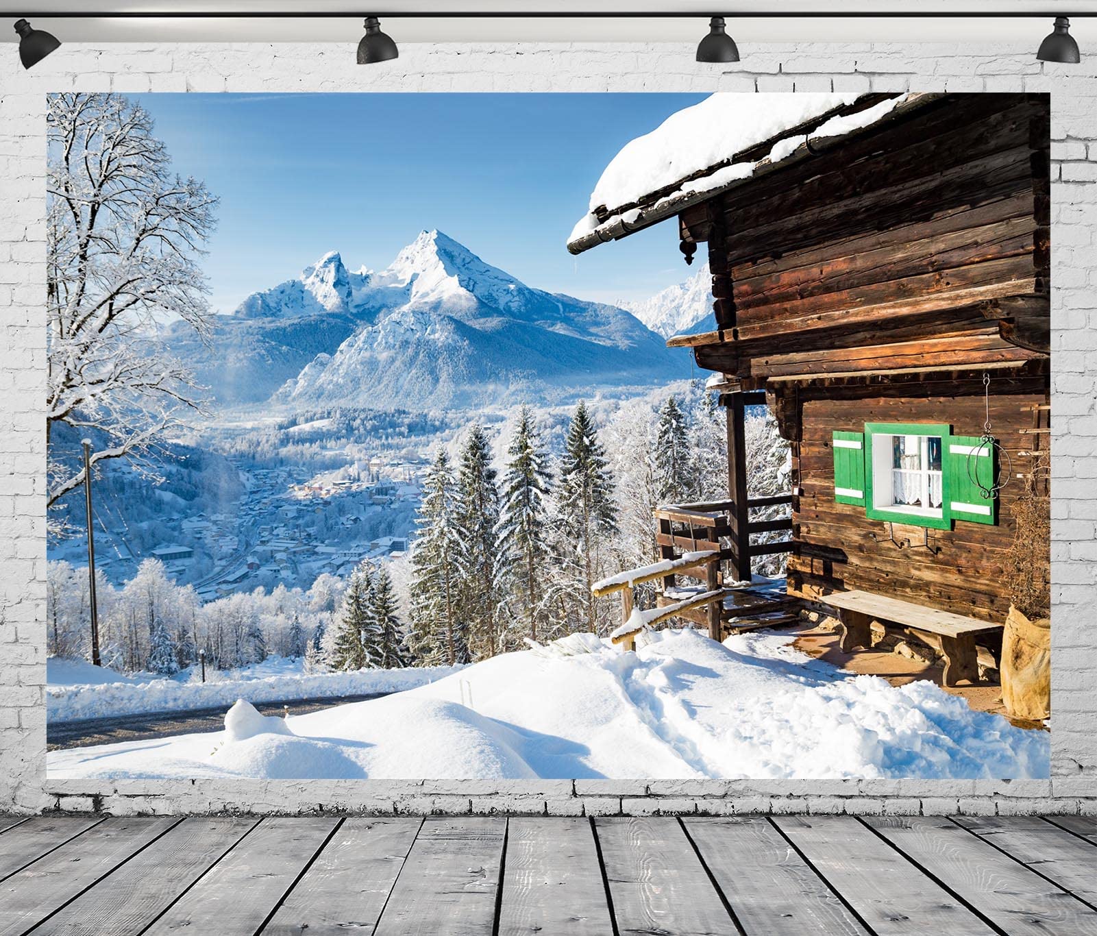 Amazon.com : CORFOTO 5x3ft Fabric Winter Mountain Cabin Photography ...