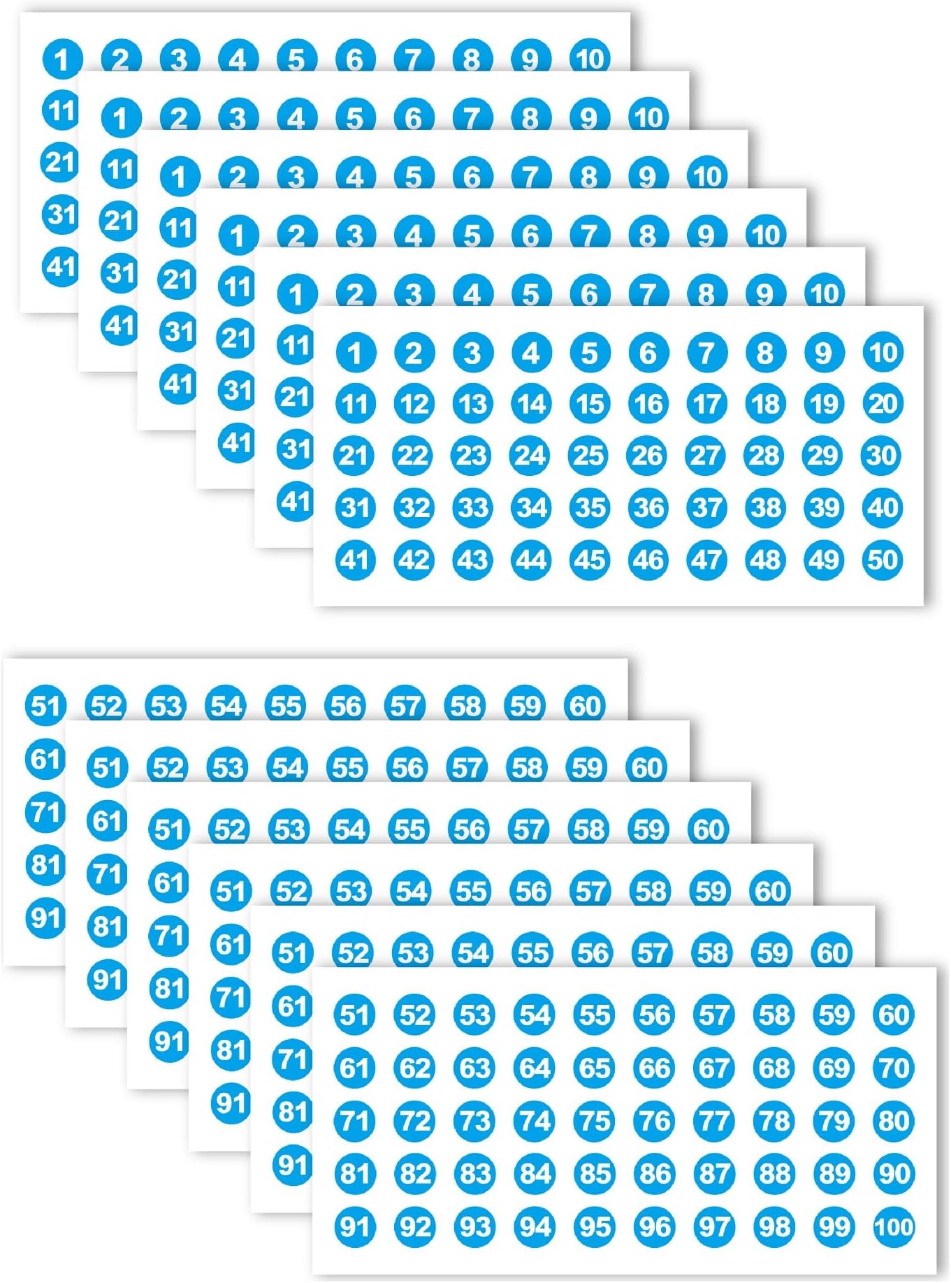 Amazon.com : 1200Pcs 1 to 100 Number Stickers, 24 Sheets Vinyl Number ...