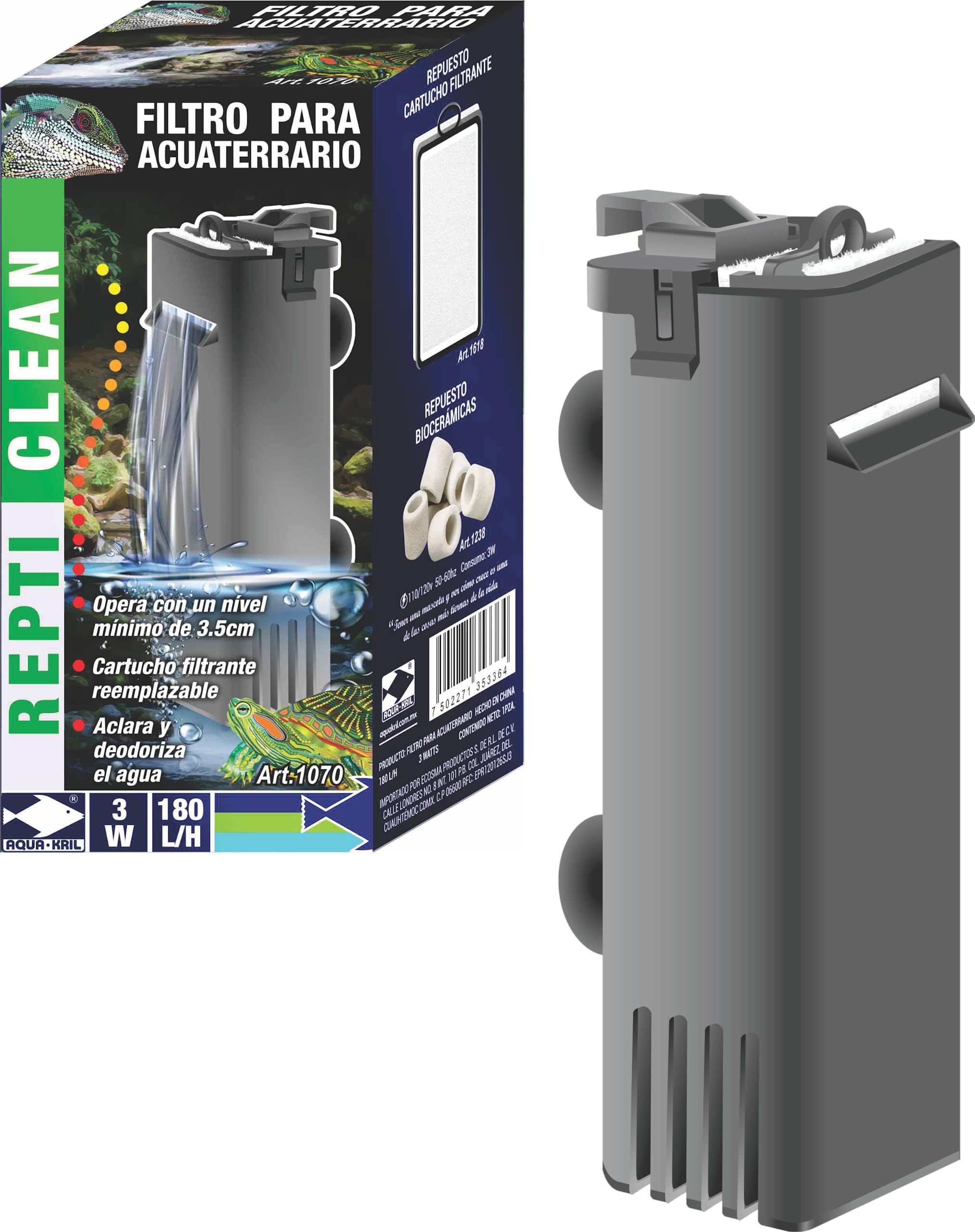 AQAPURA 1070 Repti Clean Filtro Tortugas 180 L/H : Amazon.com.mx ...