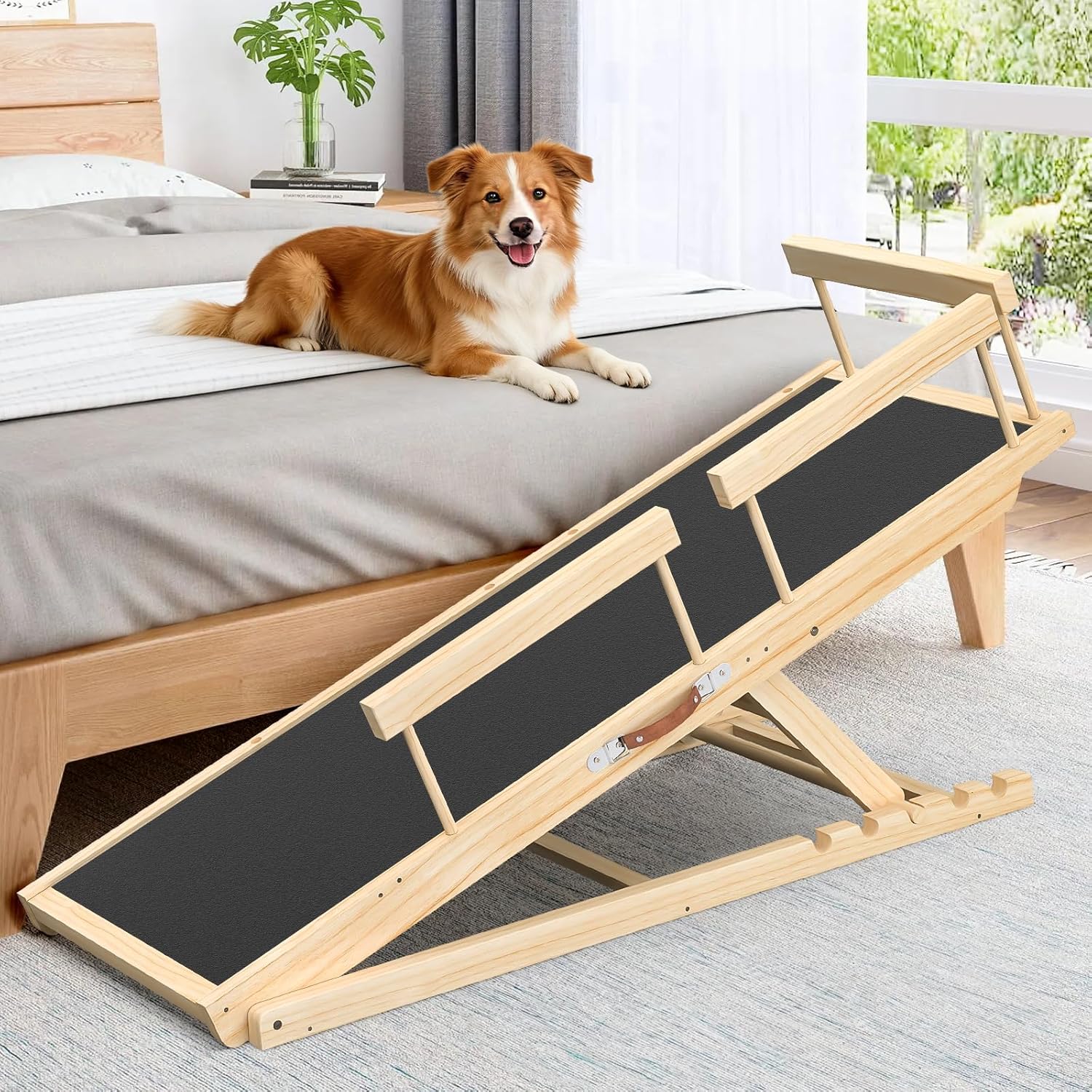 Amazon.com : 55.11" Adjustable Dog Ramp for Bed - Upgraded Wooden Pet ...