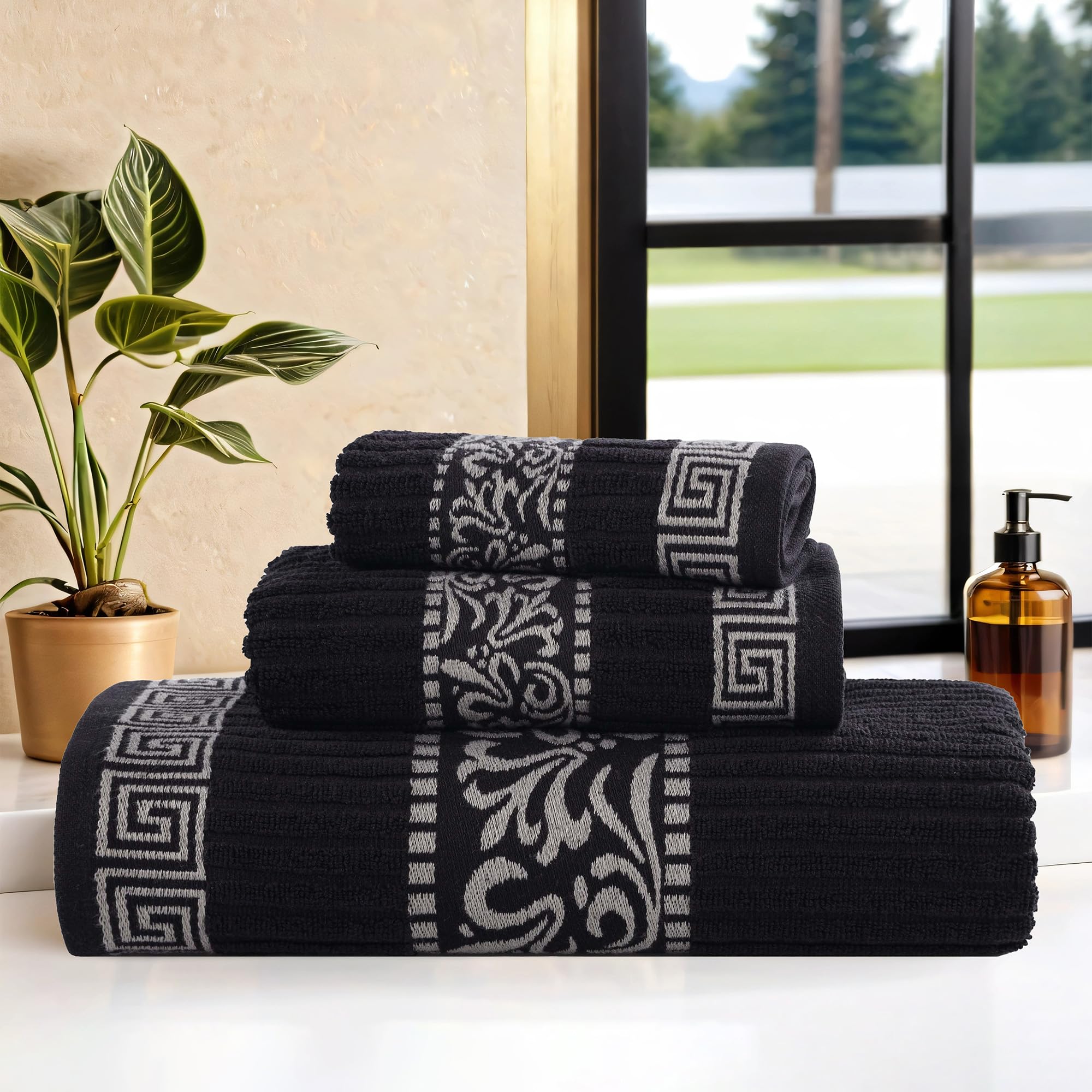 Amazon.com: Superior 3-Piece Cotton Towel Set, Decorative Greek Pattern ...