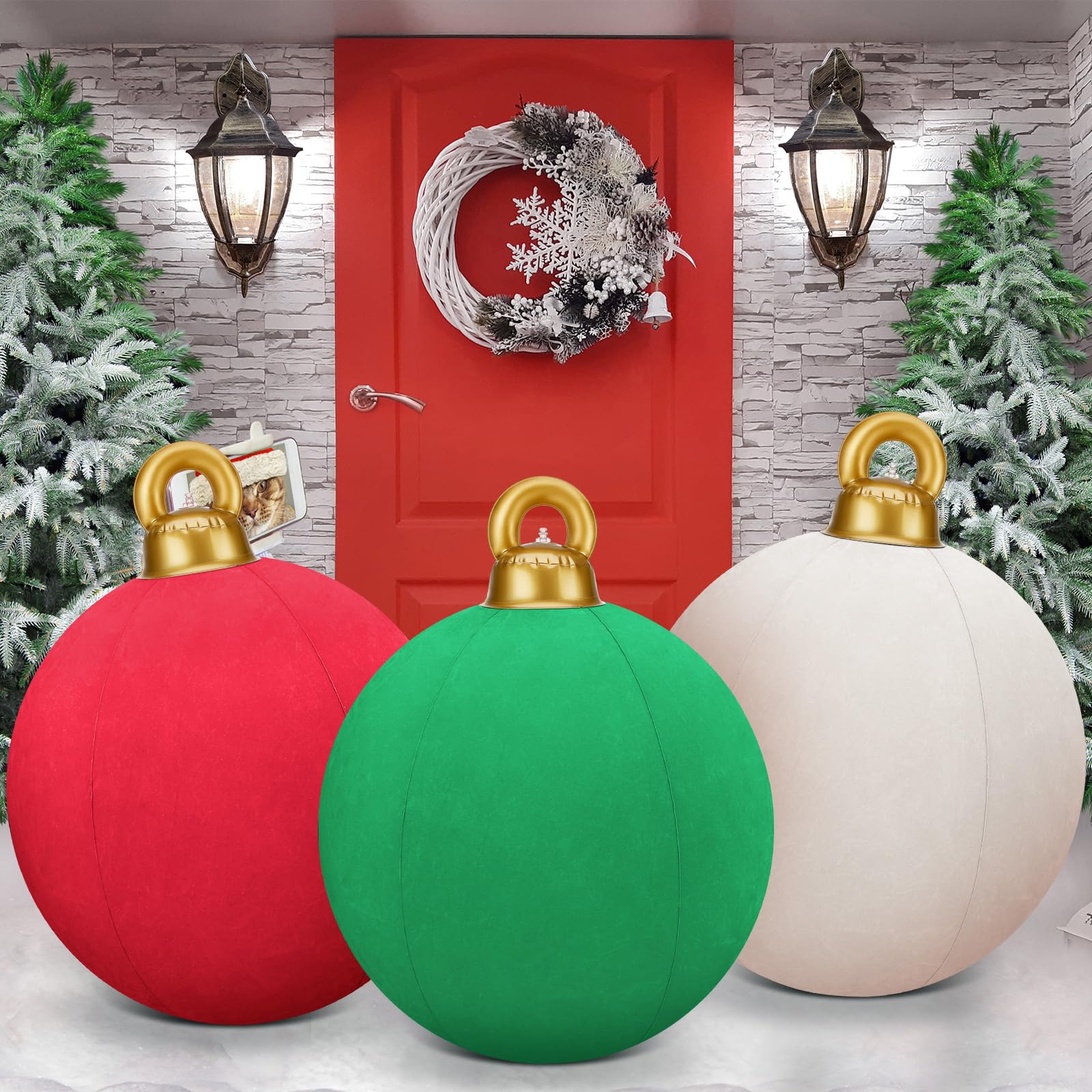 Amazon.com: Jetec 3 Pcs 32 Inch Giant Inflatable Velvet Christmas Balls ...