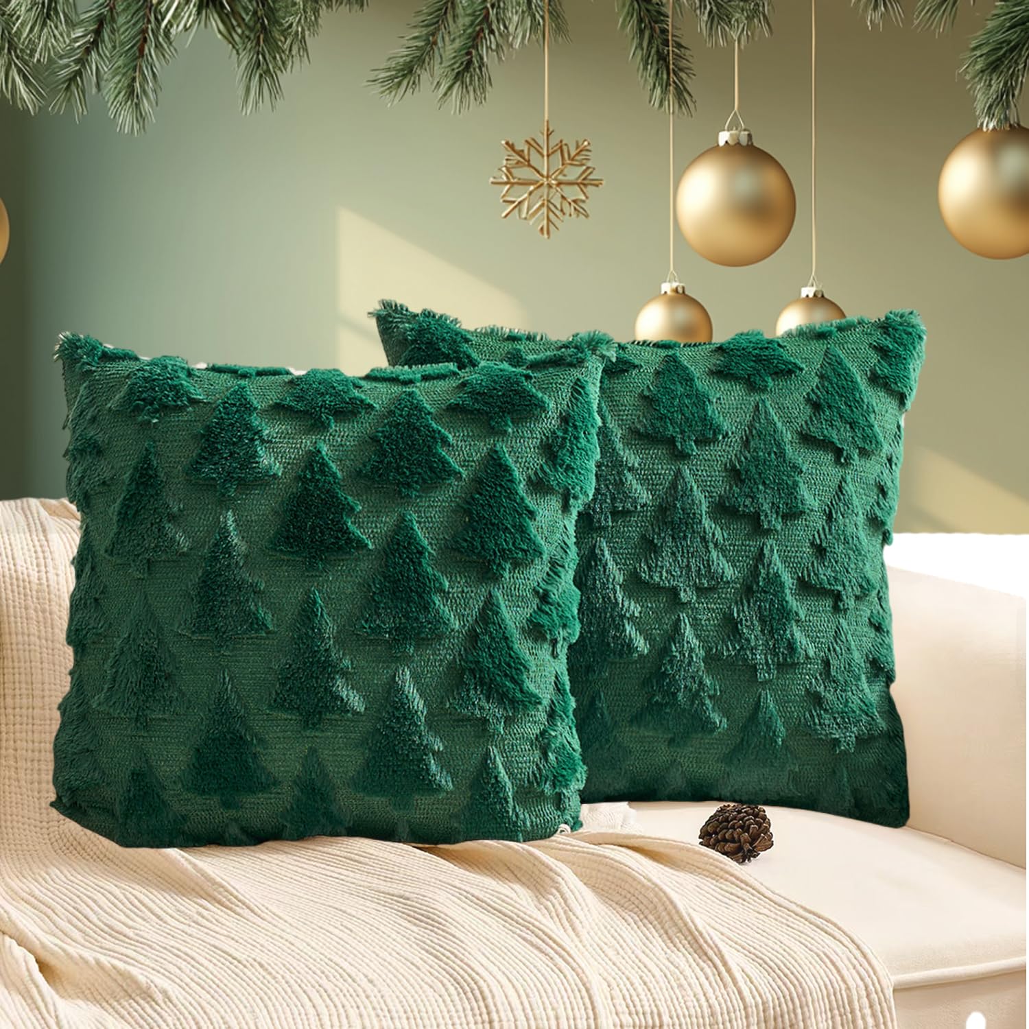 Amazon.com: MAZSHTTD Green Christmas Pillow Covers 16 x 16 Inch Set of ...