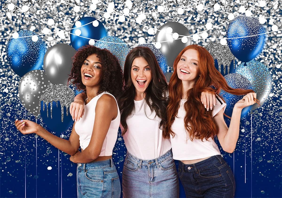 Buy Sensun Blue and Silver Balloon Backdrop for Birthday Graduation ...