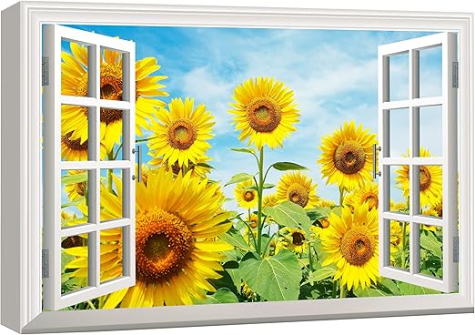 Amazon.com: wall26 Canvas Print Wall Art Window View of Sunflower Field ...