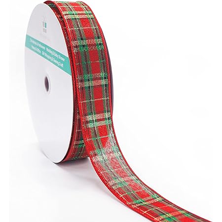 Amazon.com: 3 Rolls Christmas Plaid Wired Ribbons Gingham Burlap Ribbon ...