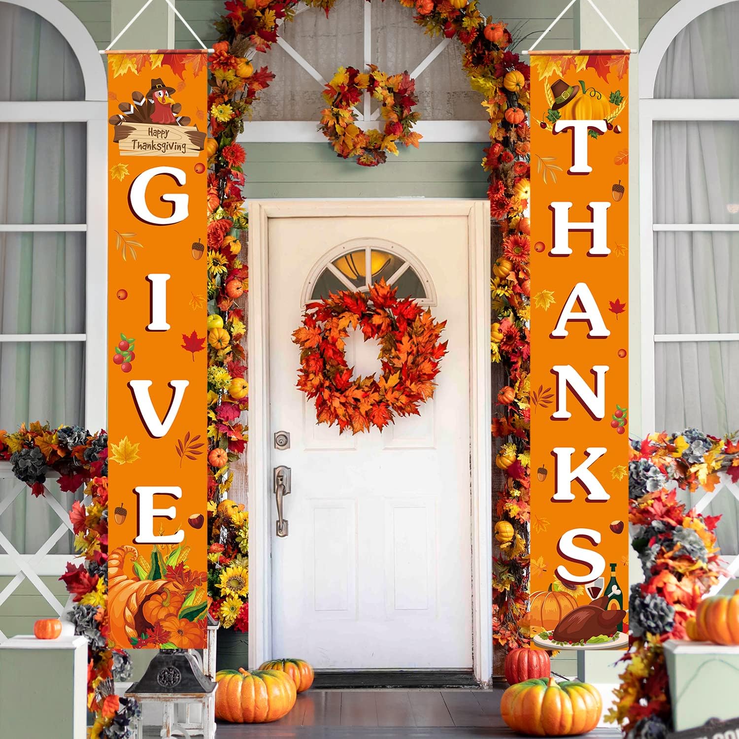 Amazon.com: Thanksgiving Decorations GIVE THANKS Banner Porch Door Sign ...