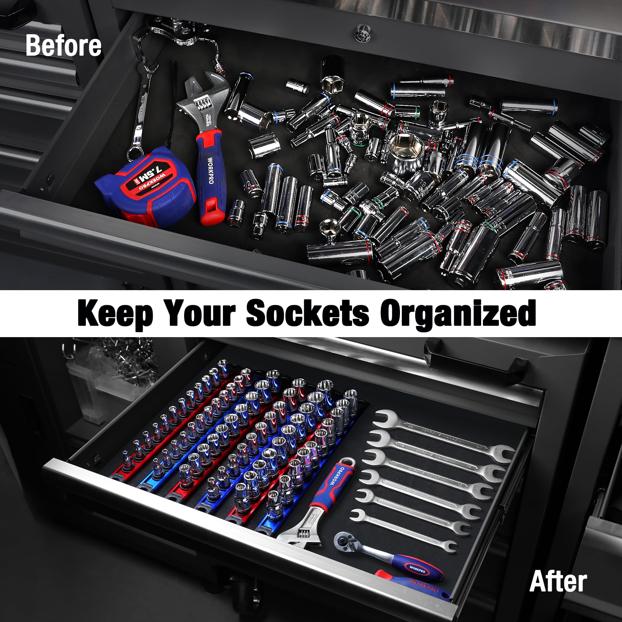 Snapklik.com : WORKPRO Magnetic Socket Organizer Set, 3-Piece Aluminum ...