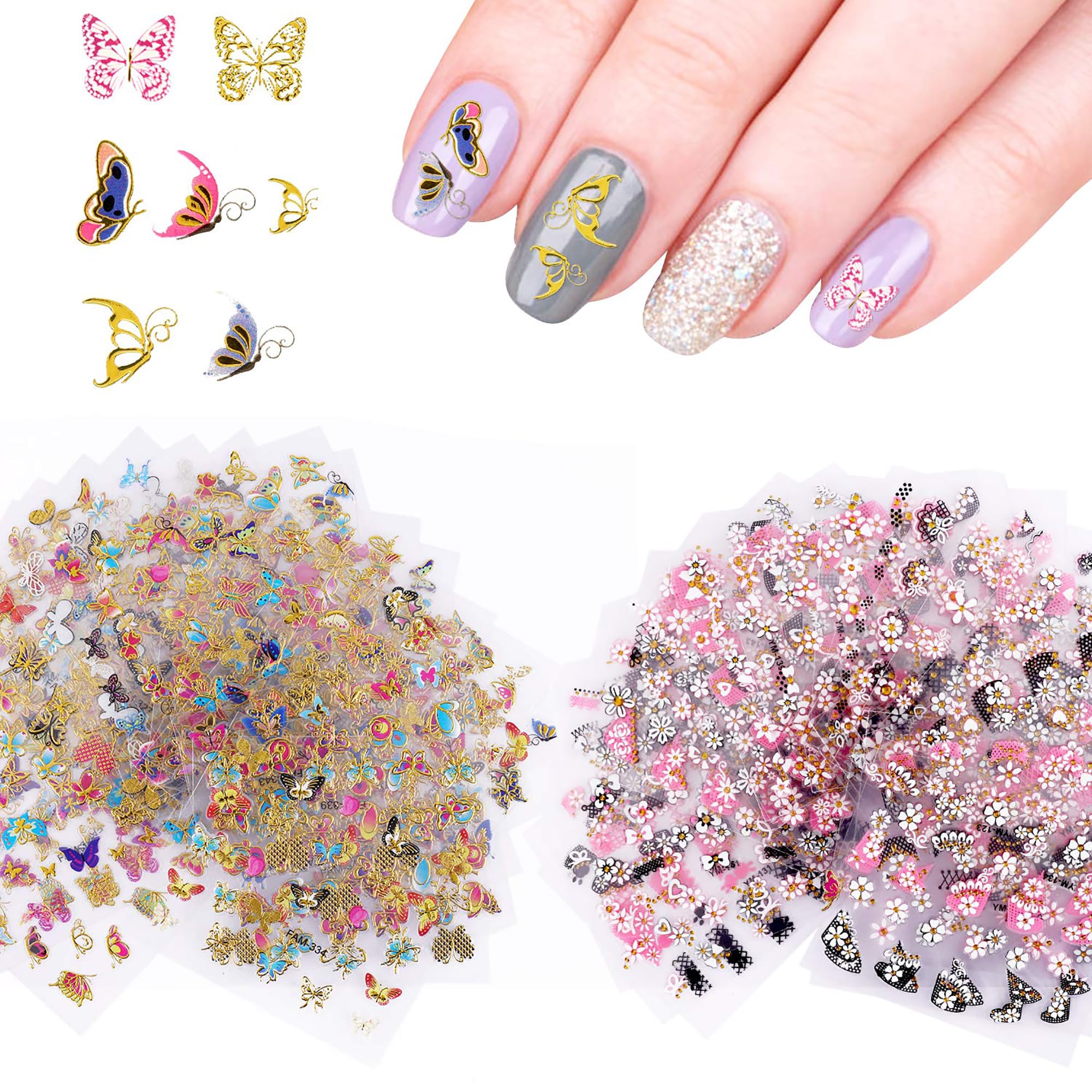 5 x Brand New PHOGARY 1450pcs Nail Art Stickers 60 Sheets 3D Self Adhe ...
