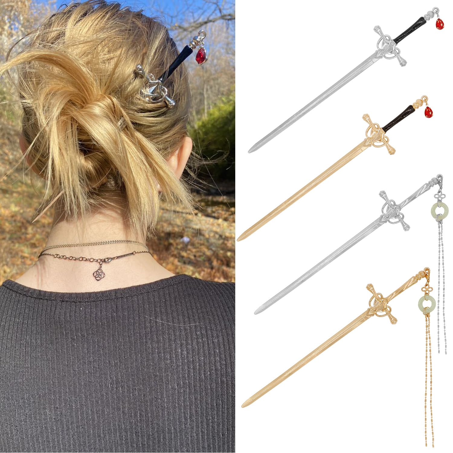 Amazon.com : 4Pcs Sword Hair Stick Retro Metal Hair Sticks Ancient ...