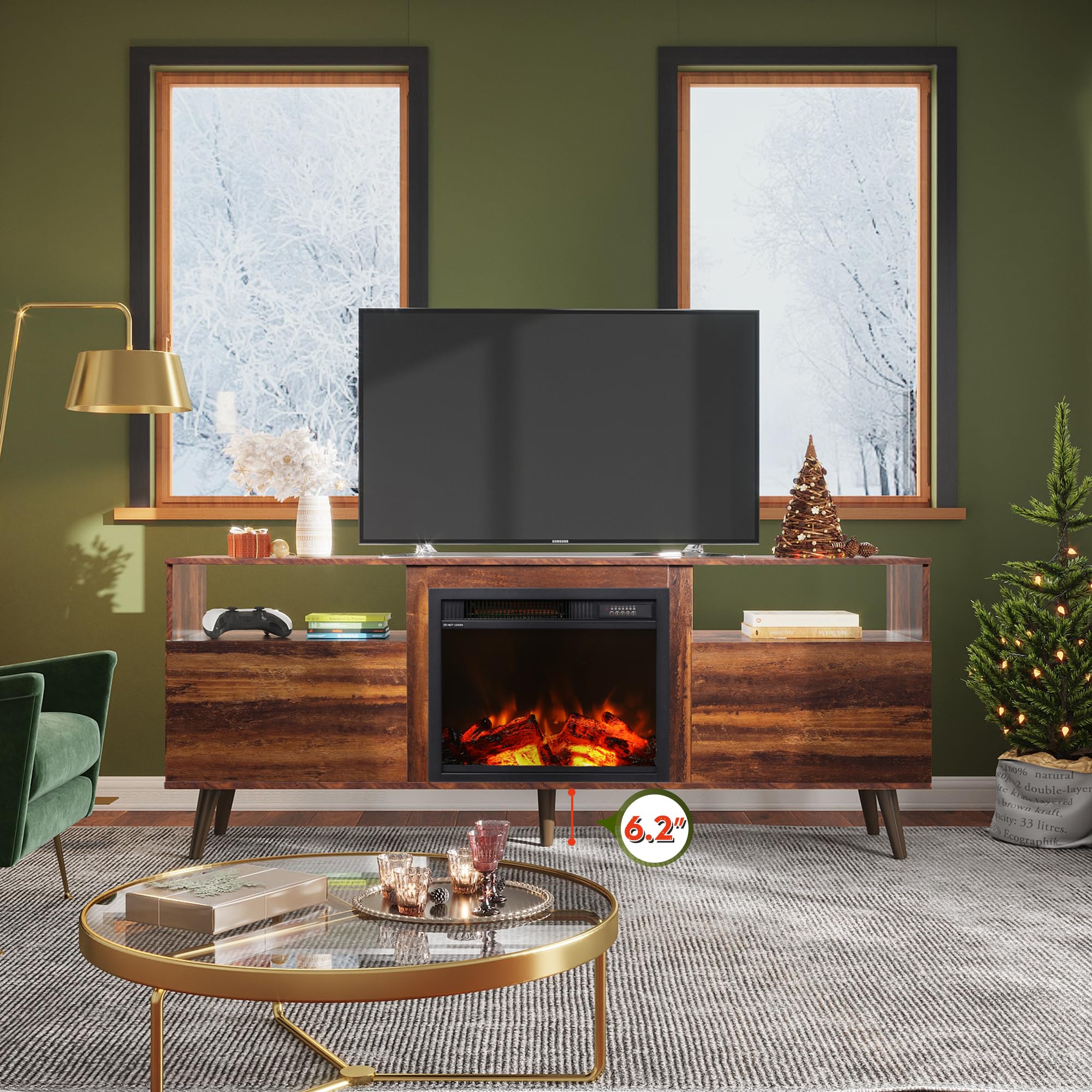 Snapklik.com : WLIVE Fireplace TV Stand For 65 TV, Mid Century Modern ...