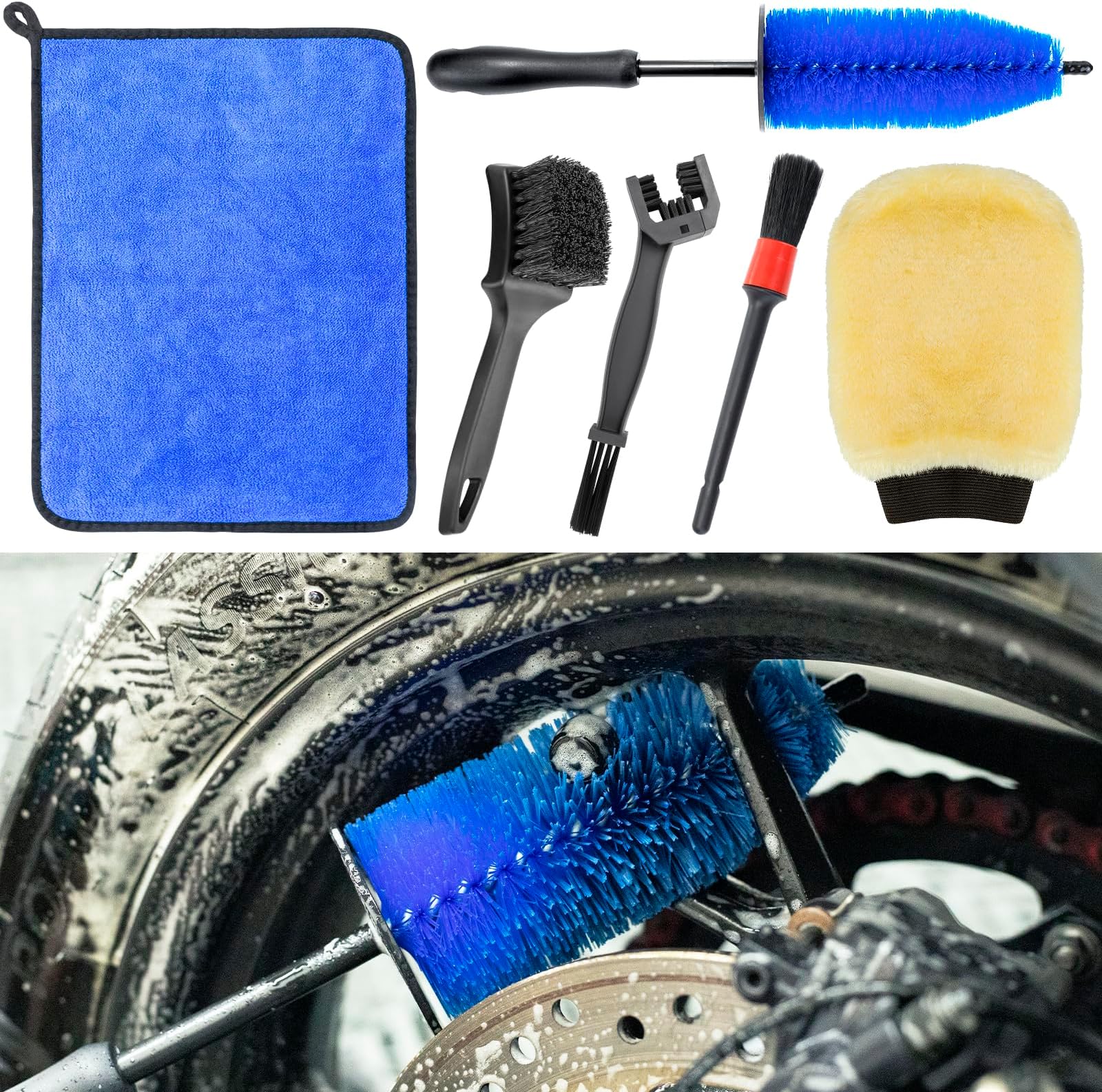 Amazon.com: focopot Motorcycle Cleaning Kit 6 Pack with Easy Reach ...