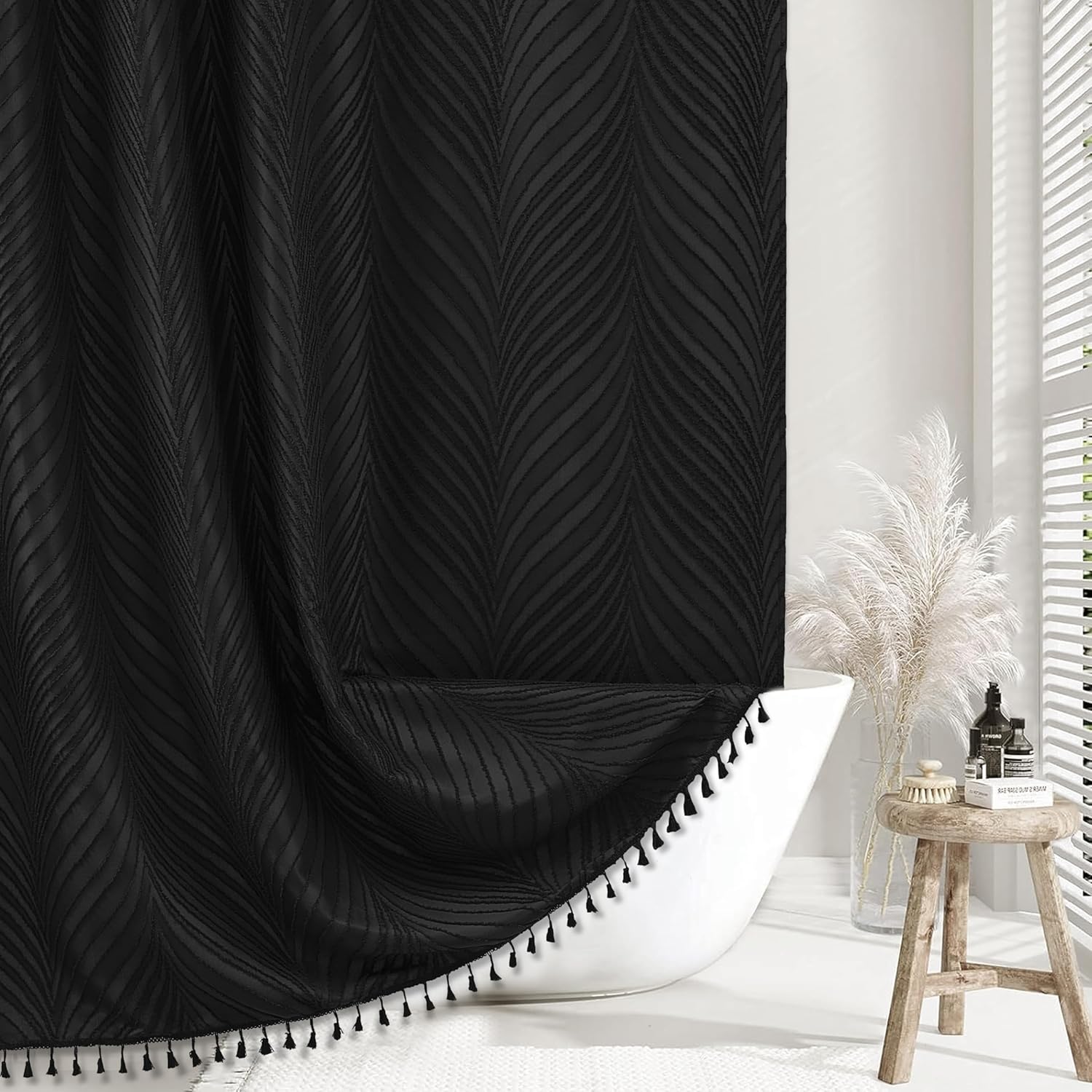 Amazon.com: Siiluminisoy Extra Long Black Boho Shower Curtain Woven Fabric Cute 84 Inch Shower ...