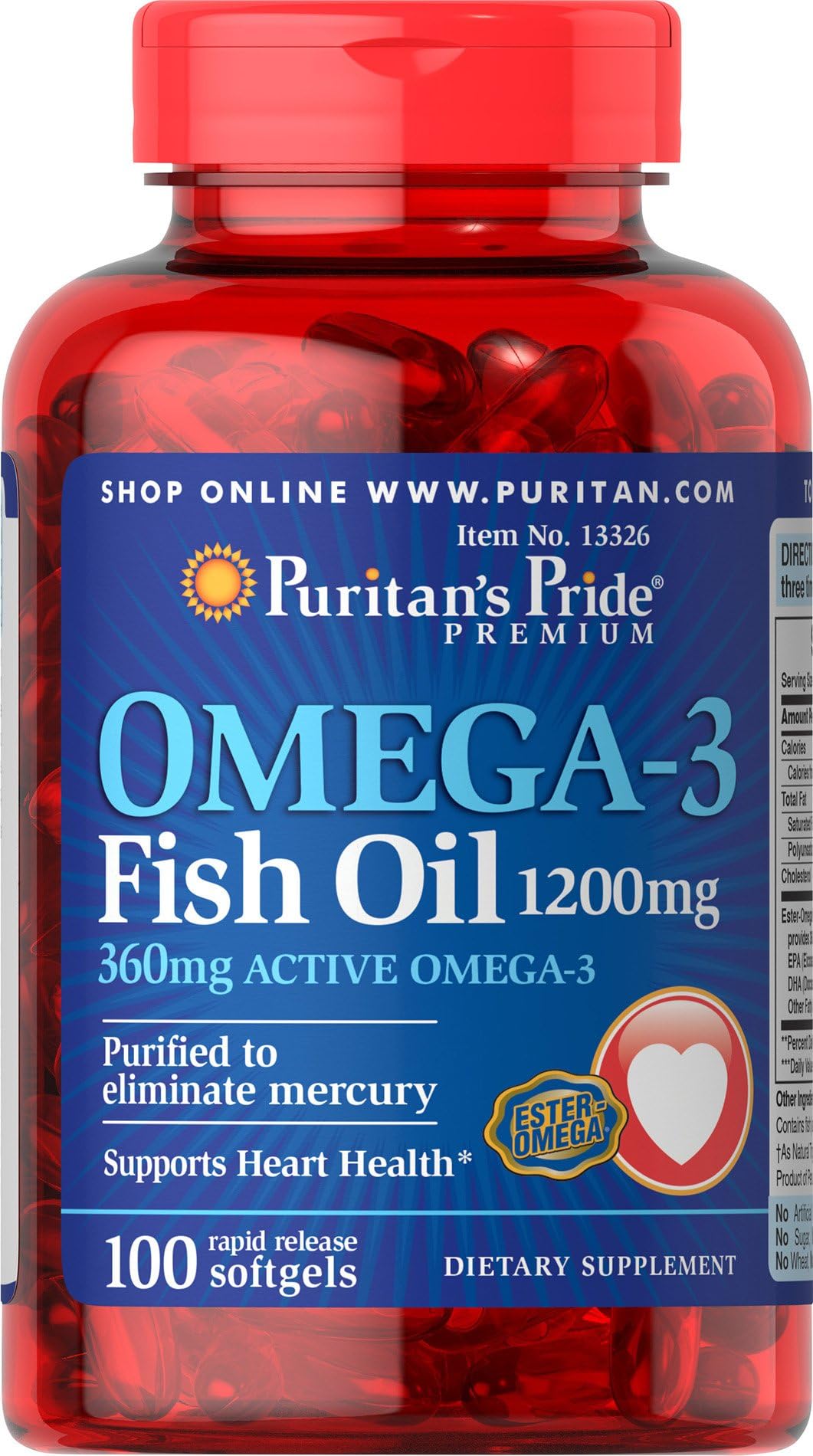 Amazon.com: Puritan's Pride Omega-3 Fish Oil 1200 mg (360 mg Active ...