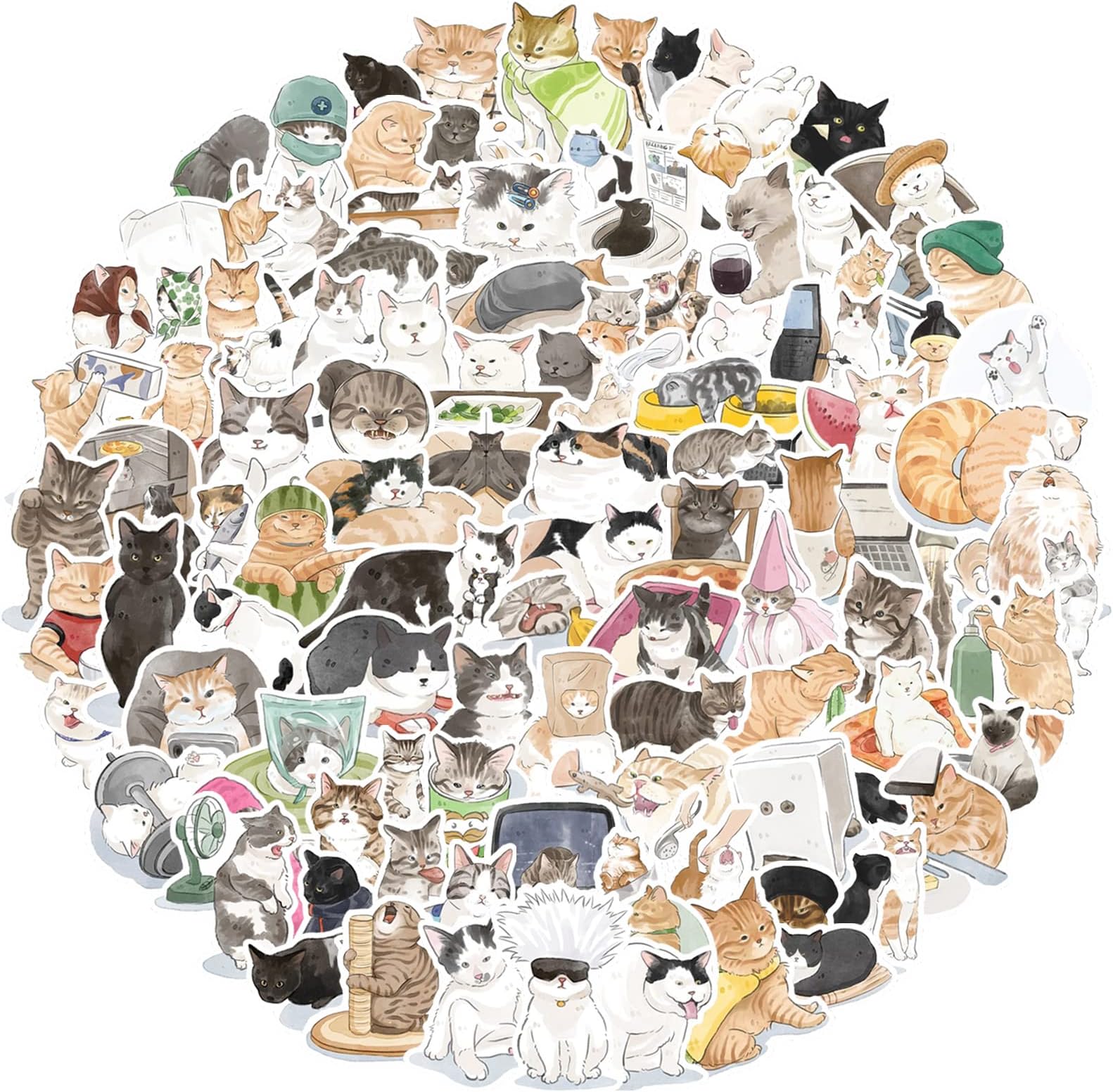 Amazon.com: 50 Pack Cat Stickers Bulk Funny Cute Kawaii Cool Cats ...