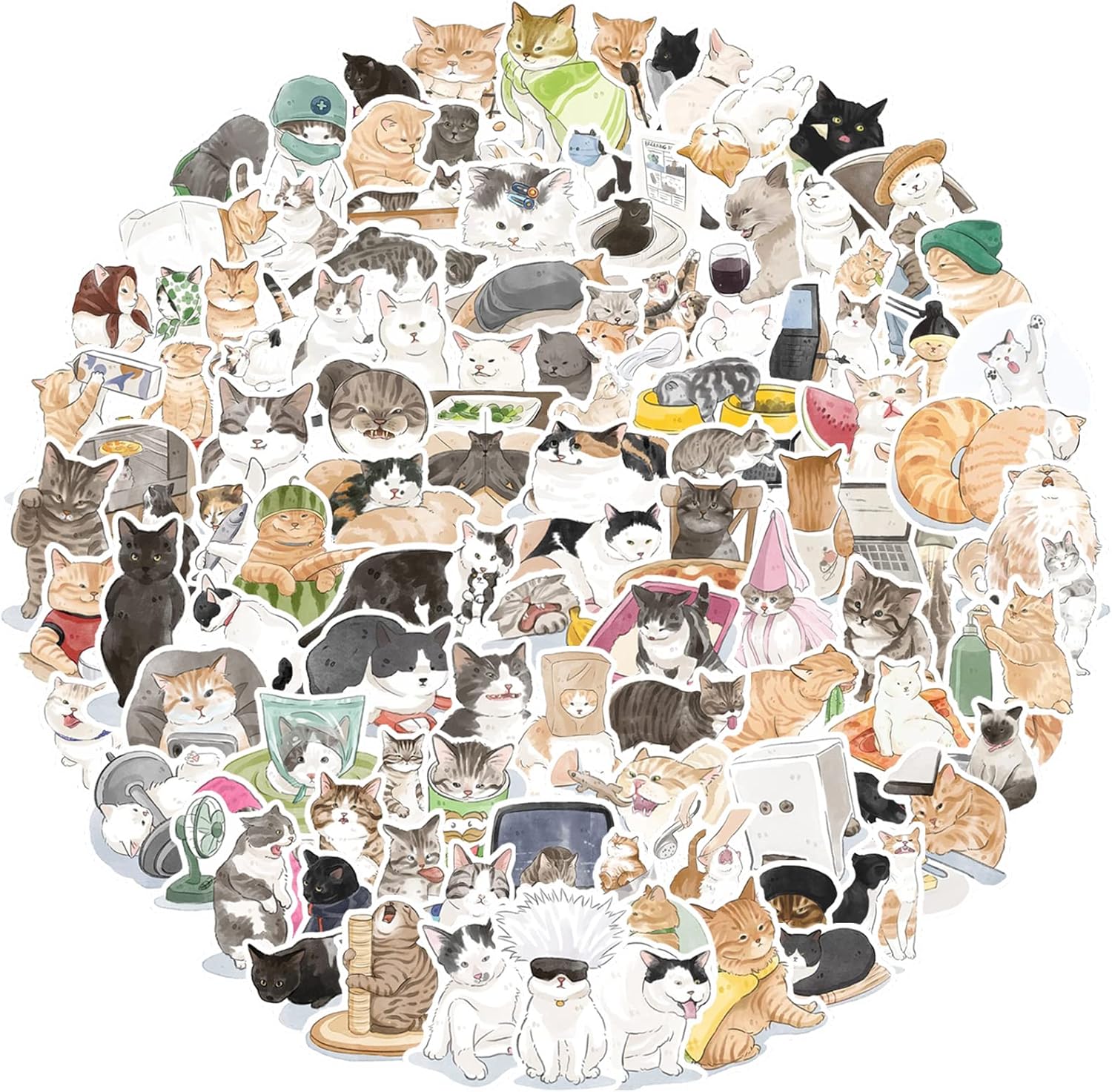 Amazon.com: 100 Pcs Cat Stickers,Cute Aesthetic Cat Waterproof Stickers ...