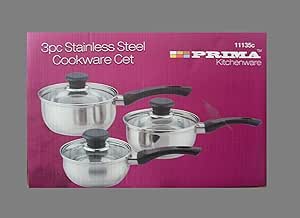 PRIMA 3pc Stainless Steel Cookware Set 14,16,18cm : Amazon.co.uk: Home ...
