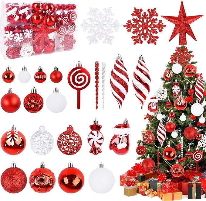 Christmas Tree Baubles, 128PCs Christmas Tree Decorations Set, Xmas ...